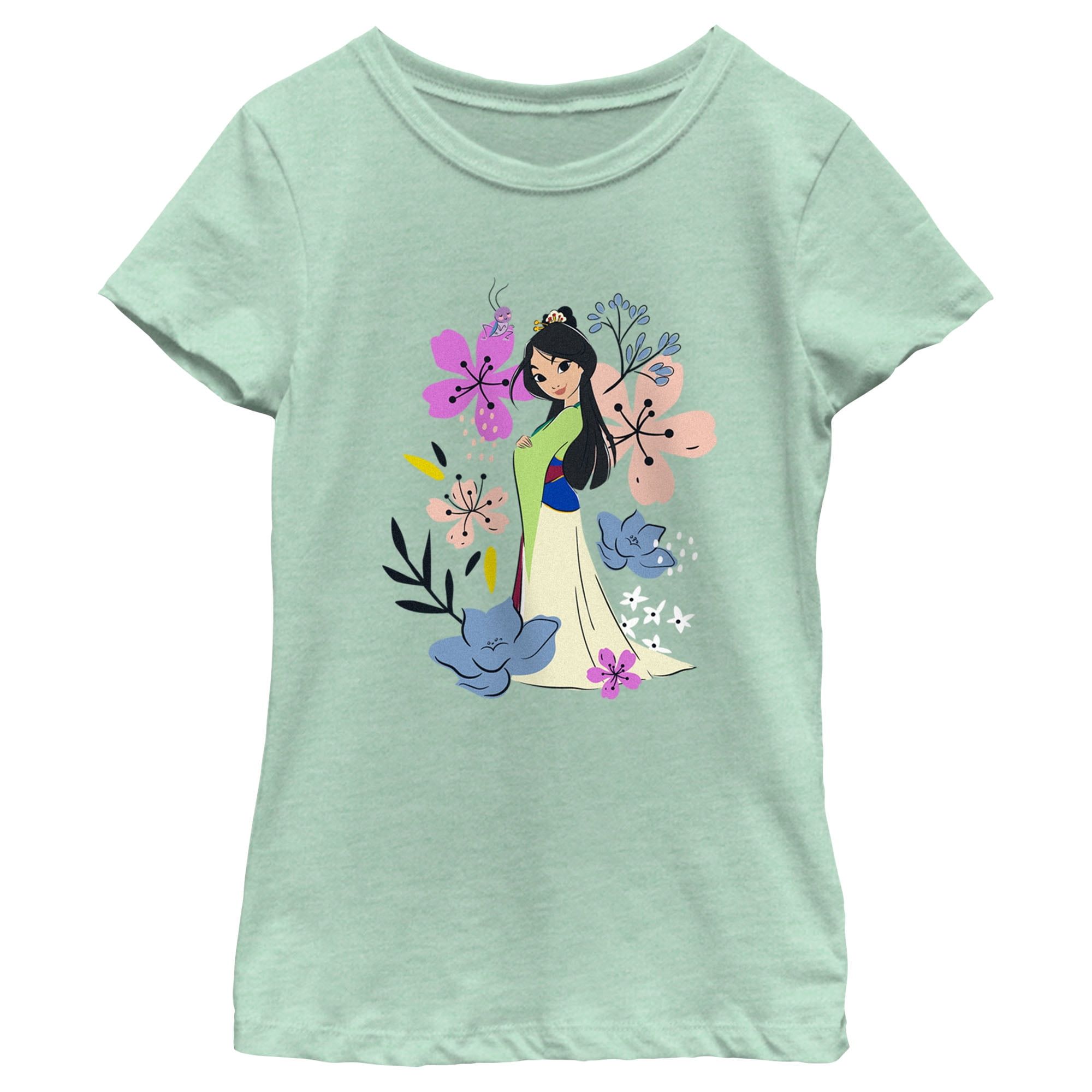 Girl's Mulan Floral Doodles Graphic Tee Mint Medium - Walmart.com