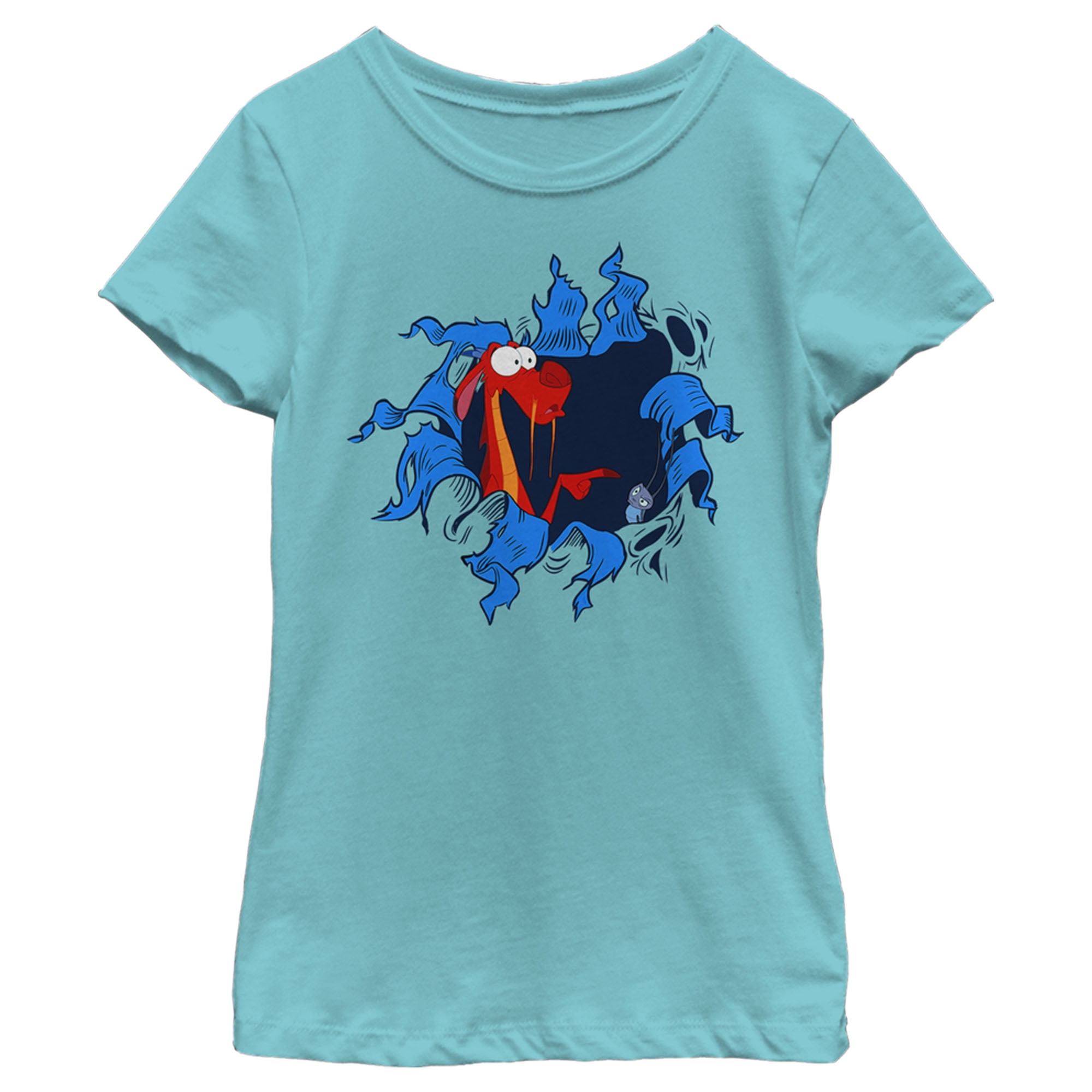 Girl's Mulan Mushu Hole Print Graphic Tee Tahiti Blue Small - Walmart.com