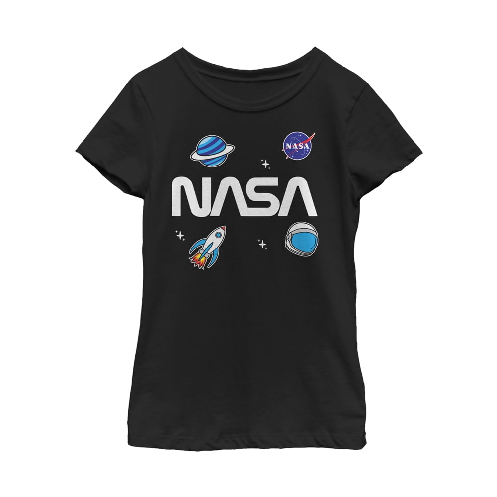 Girl's NASA Logo Space Emoticon Graphic Tee Black X Small - Walmart.com