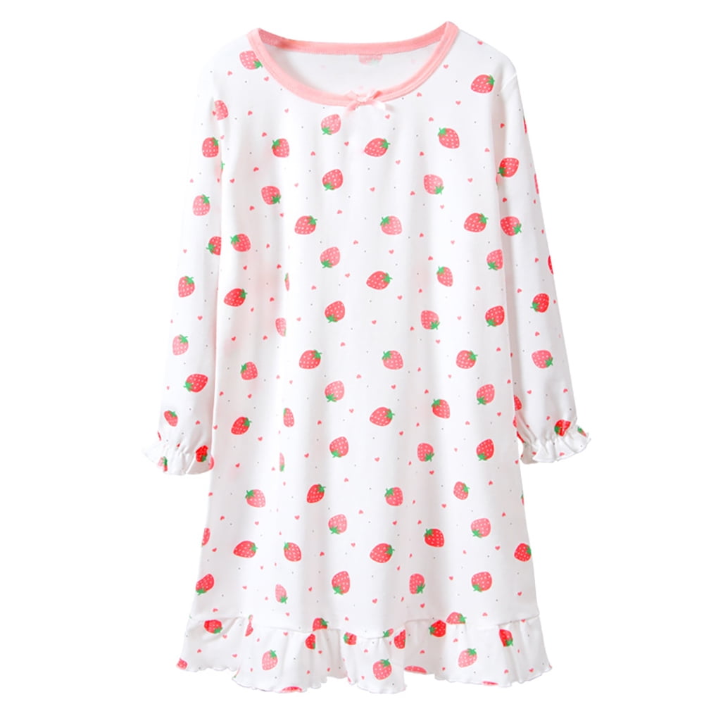 Girl's Nightgowns Cotton Summer Pajama Sleepwear Long Sleeve ...