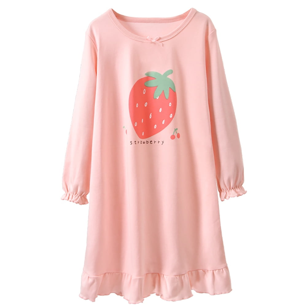 Girls Cotton Nightgowns Summer Soft Cute Cartoon Long Sleeve ...