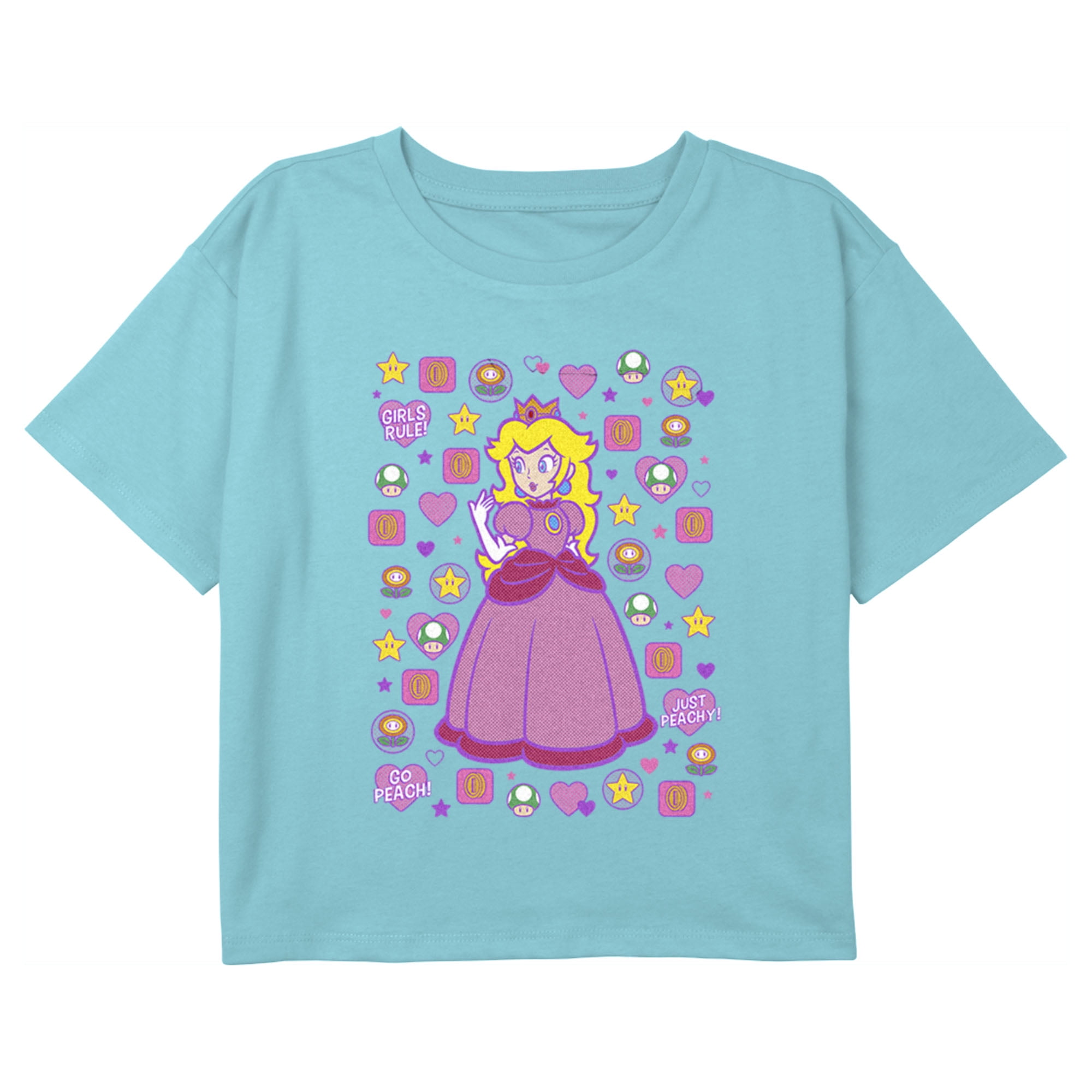 Girl's Nintendo Princess Peach Cute Icons Crop Graphic Tee Blue Small ...