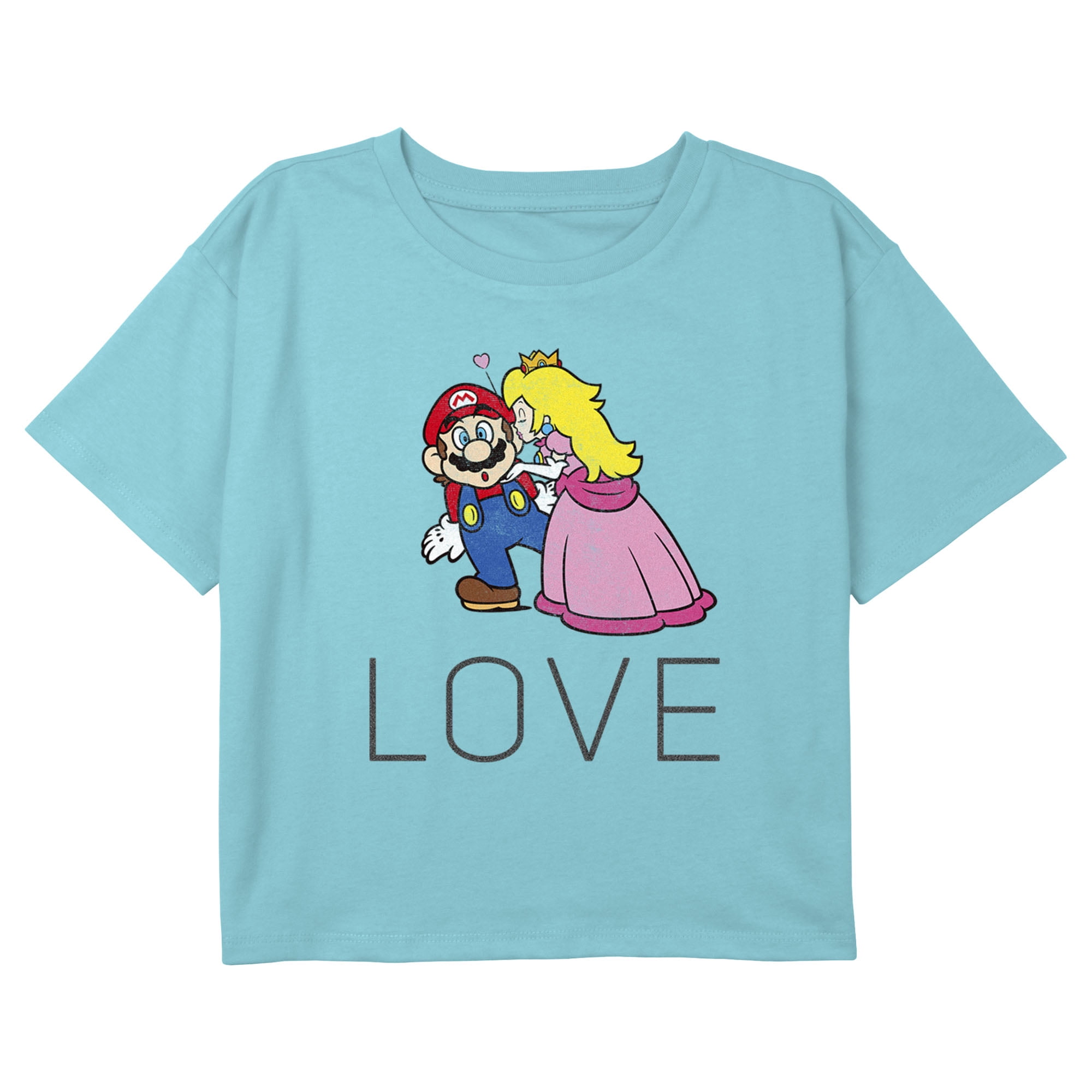Girl's Nintendo Super Mario Princess Peach Kiss Crop Graphic T-Shirt ...