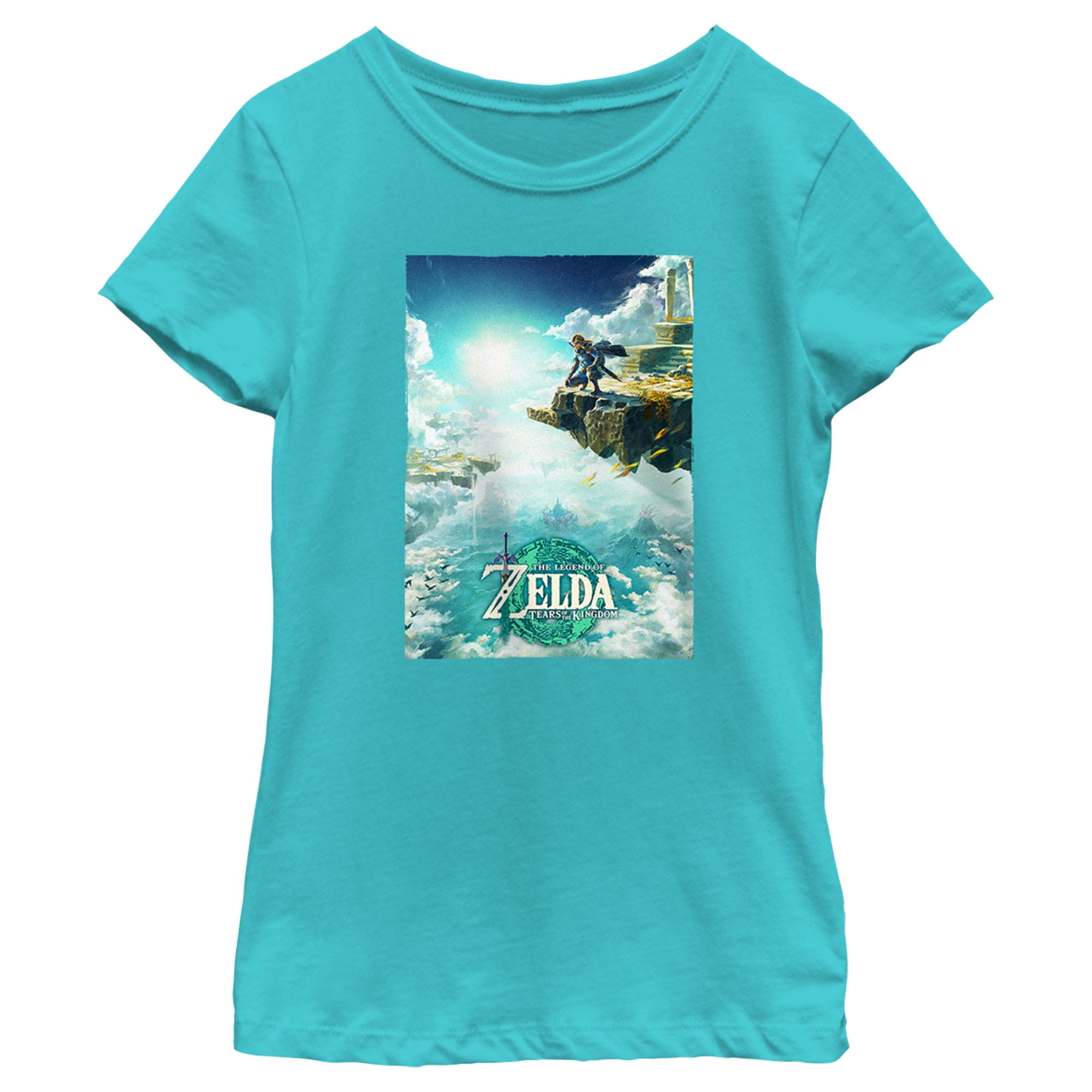 Girl's Nintendo The Legend of Zelda: Tears of the Kingdom Game Poster Graphic Tee Tahiti Blue X ...