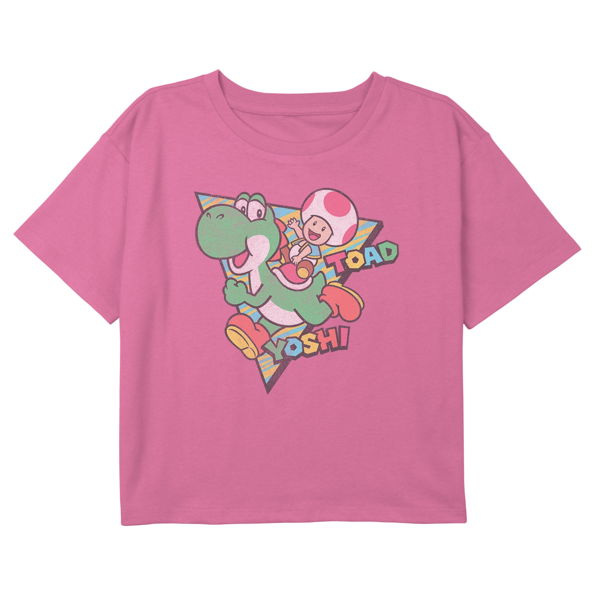 Girl's Nintendo Yoshi and Toad Graphic Cropped T-Shirt Light Pink Large ...