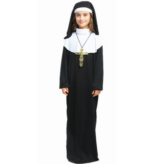 Girl's Nun Role Play Dress Up Hat Long Sleeved Solid Color Skirt ...