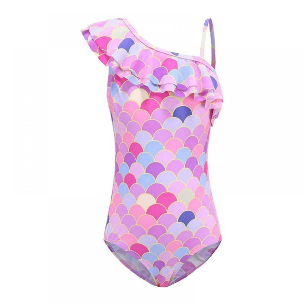 Girl's One Piece Bathing Suit One Shoulder Ruffle Cute Swimsuit ...