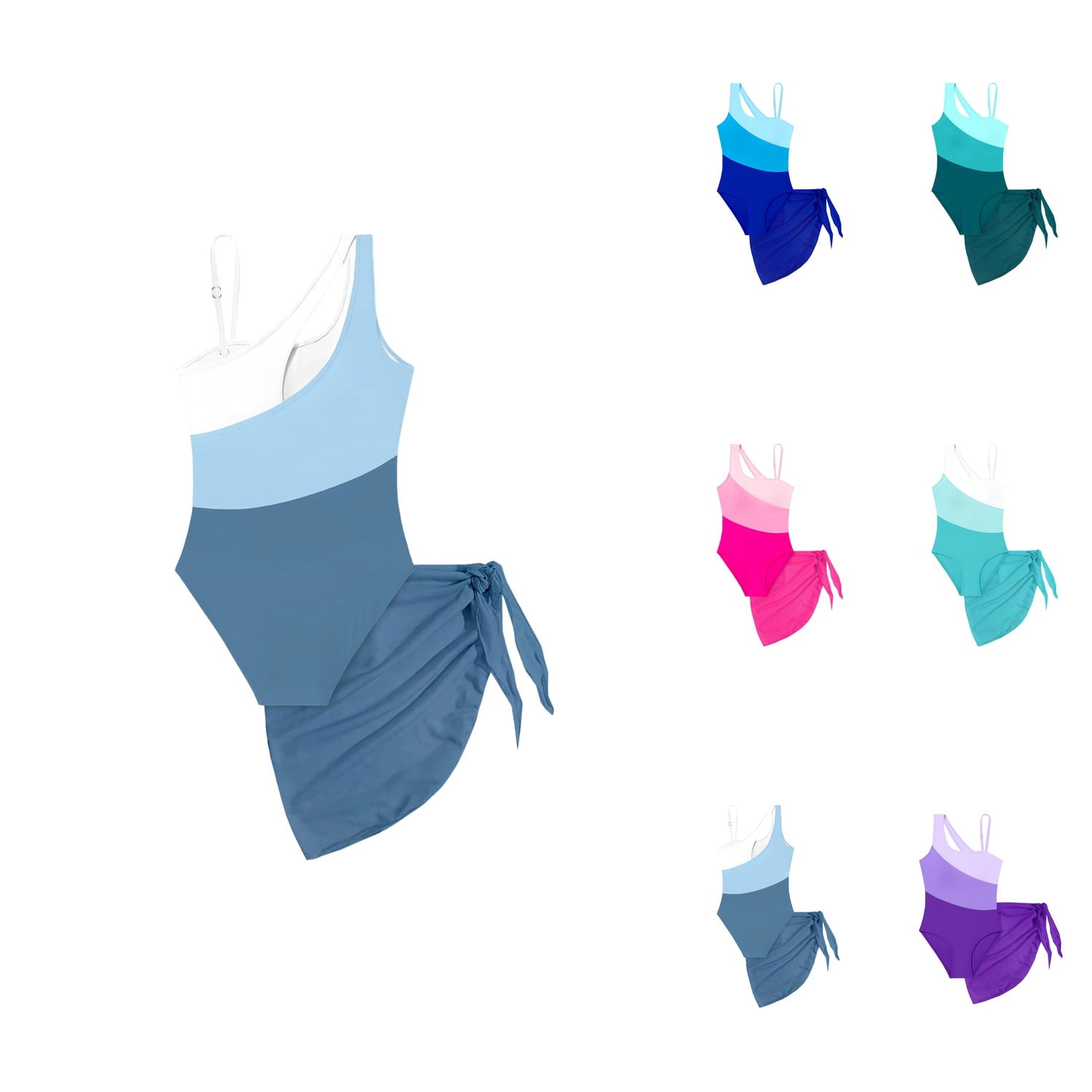 Girl's One Piece Swimsuit with Color Block Cutout & One Shoulder Design ...