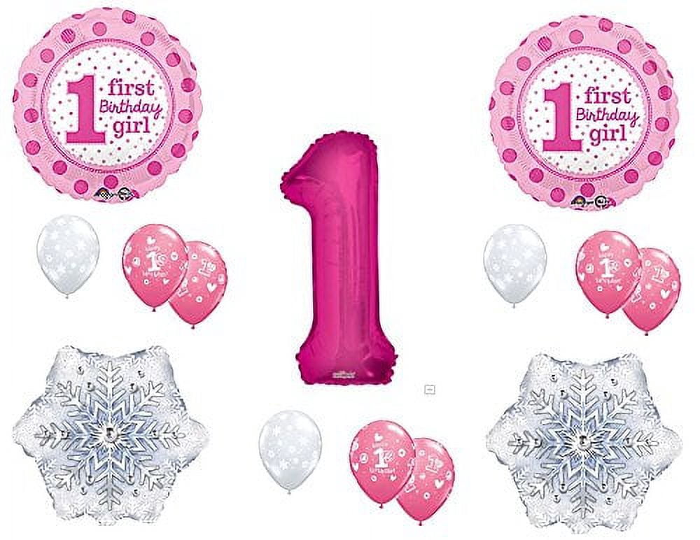Girl's PINK WINTER ONE-DERLAND 1st Birthday party Balloons Decoration ...