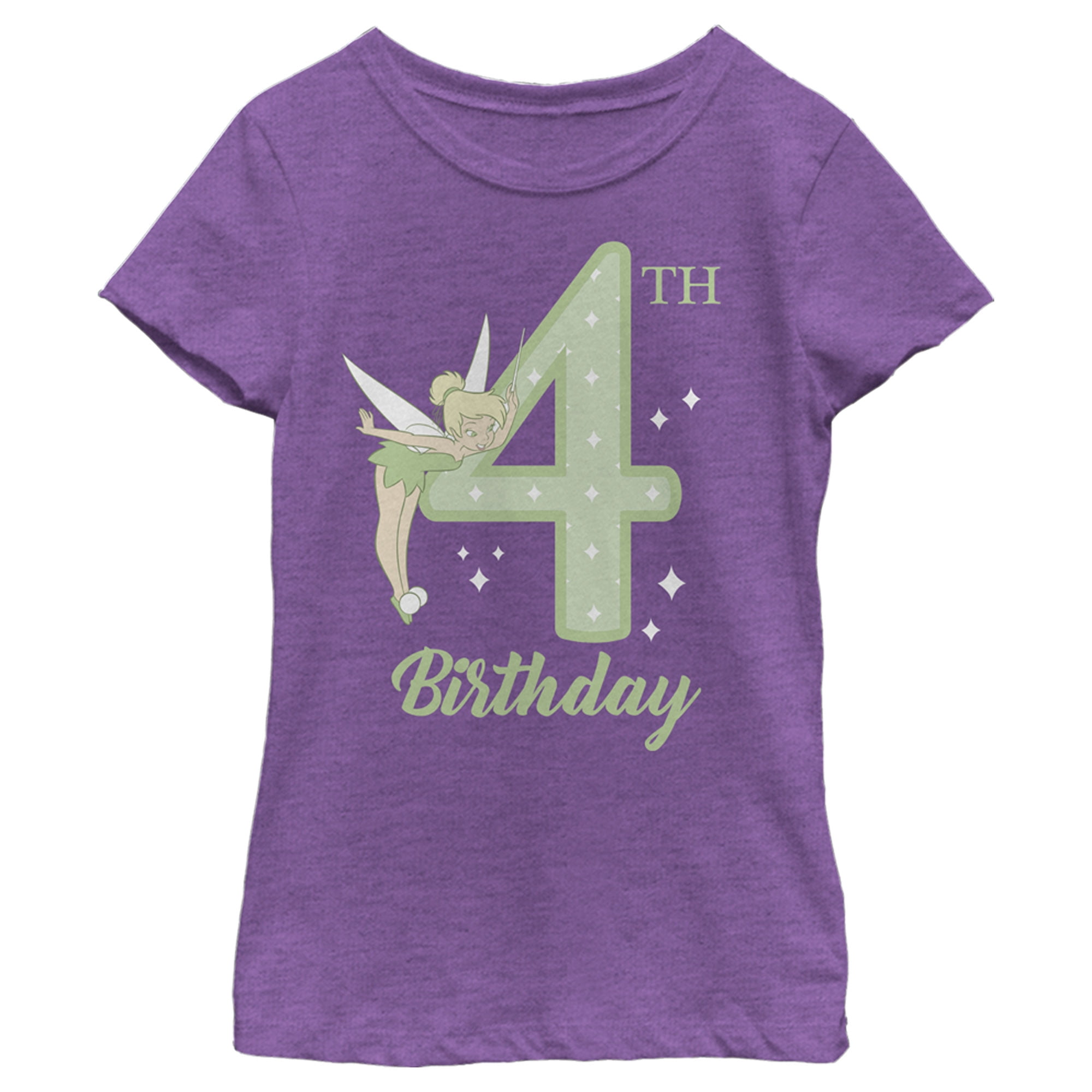 Girl's Peter Pan Tinker Bell 4th Birthday Graphic Tee Purple Berry ...