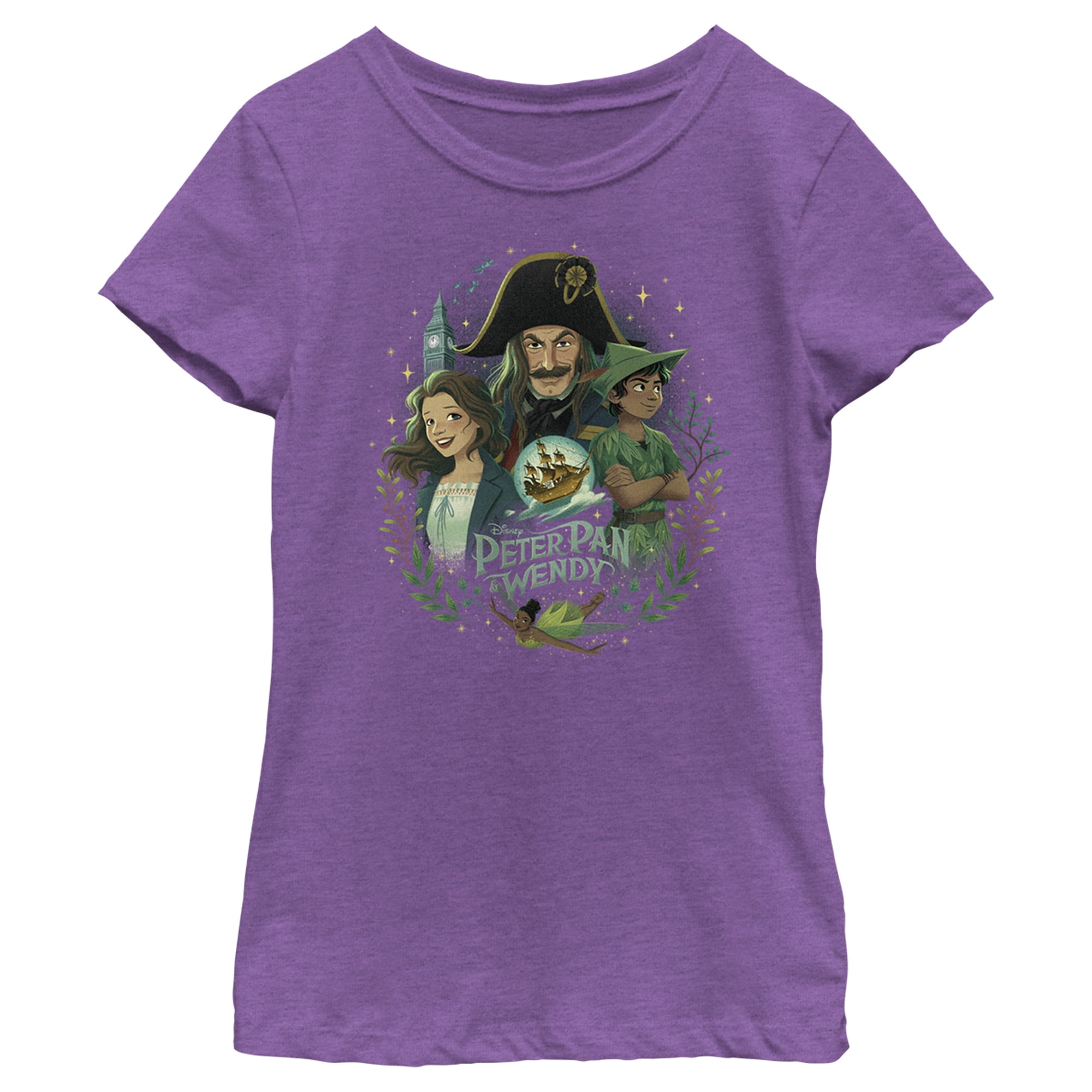 Girl's Peter Pan & Wendy Animated Movie Poster Graphic Tee Purple Berry ...