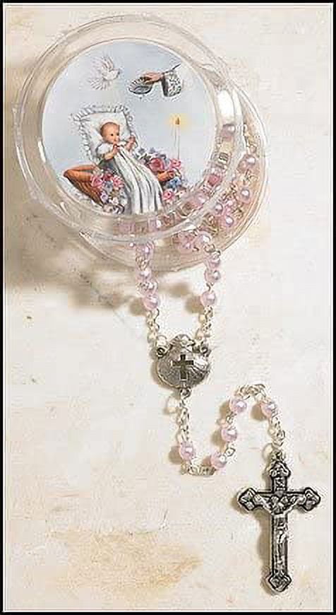 Girl's Pink Baptism Rosary Acrylic/Silver Plate - Walmart.com