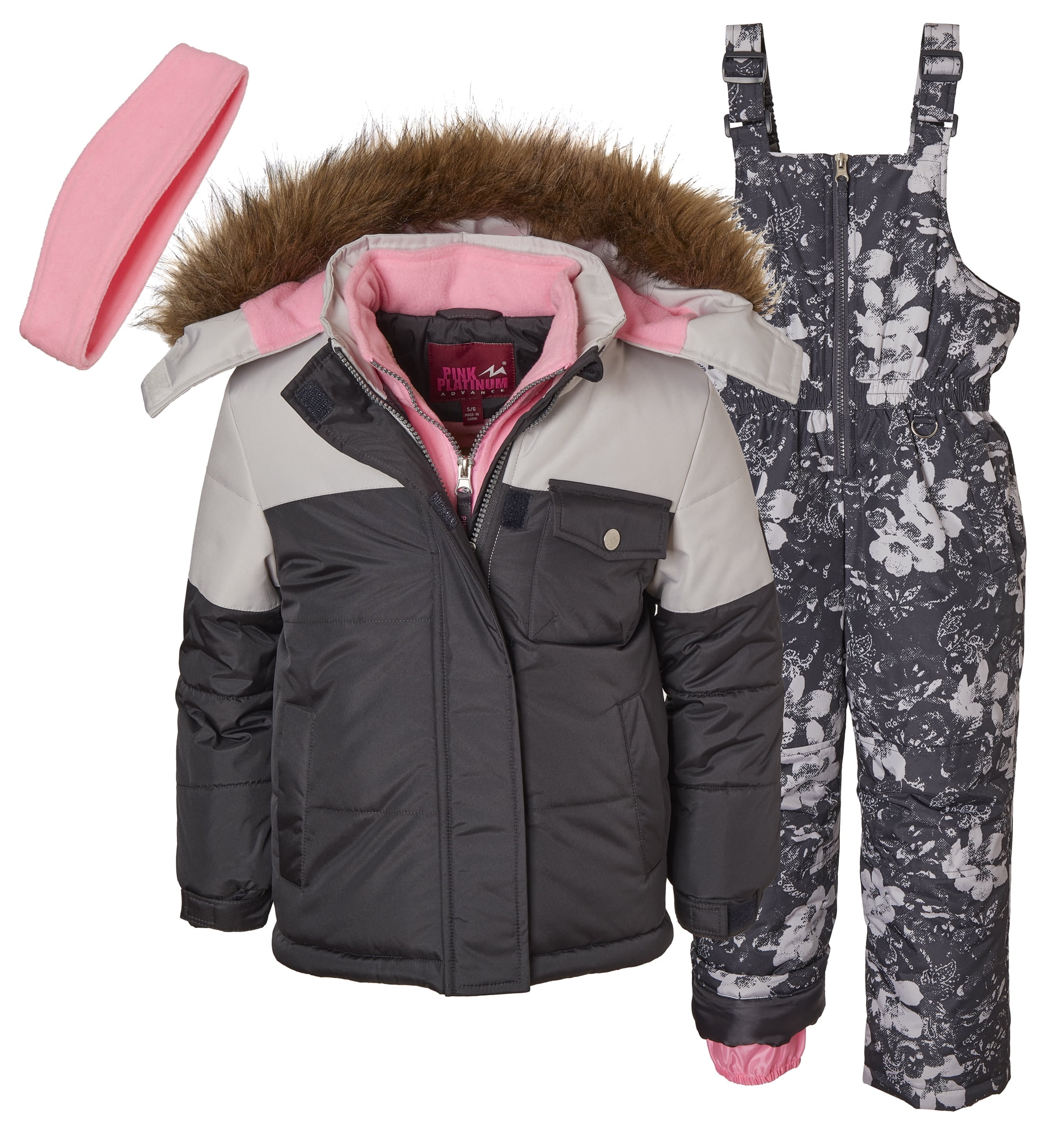 Pink Platinum Girls Floral Snowsuit & Jacket Set, Heavyweight, Sizes 2T ...