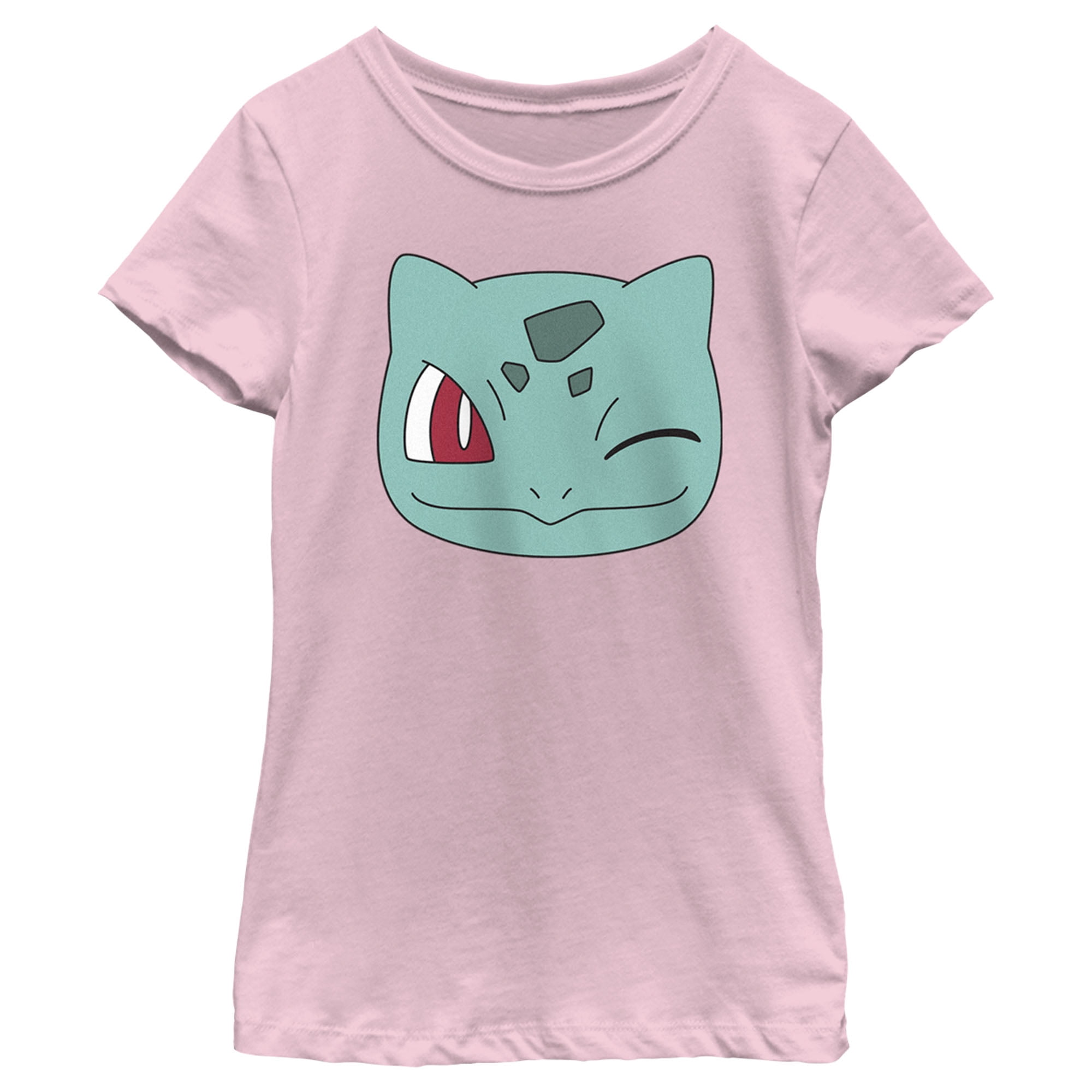 Girl's Pokemon Bulbasaur Wink Face Graphic Tee Light Pink Large ...