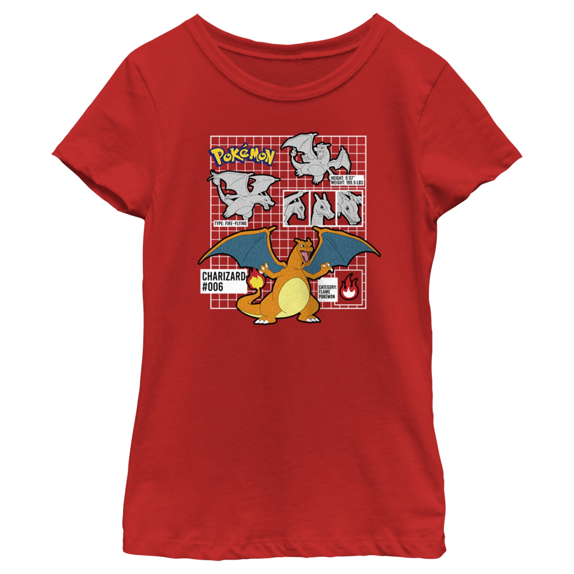 Girl's Pokemon Charizard Info Grid Graphic Tee Red Small - Walmart.com