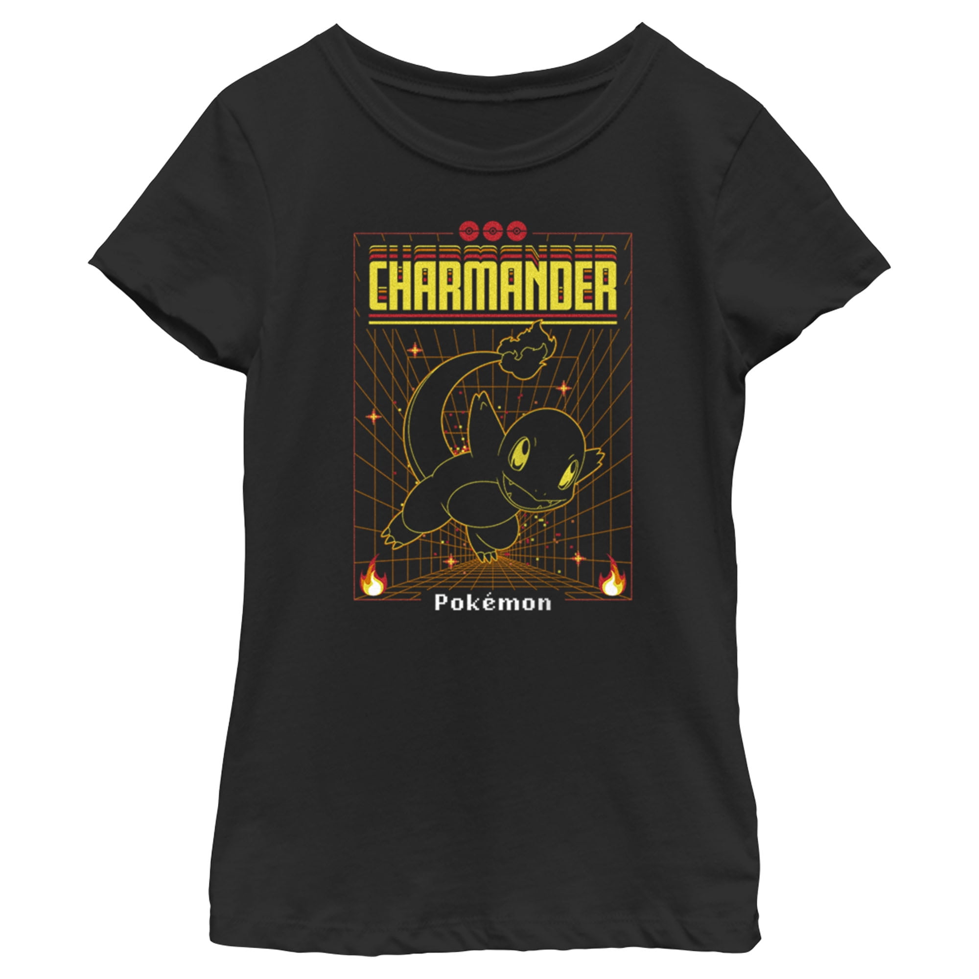 Girl's Pokemon Charmander Retro Grid Graphic Tee Black Large - Walmart.com