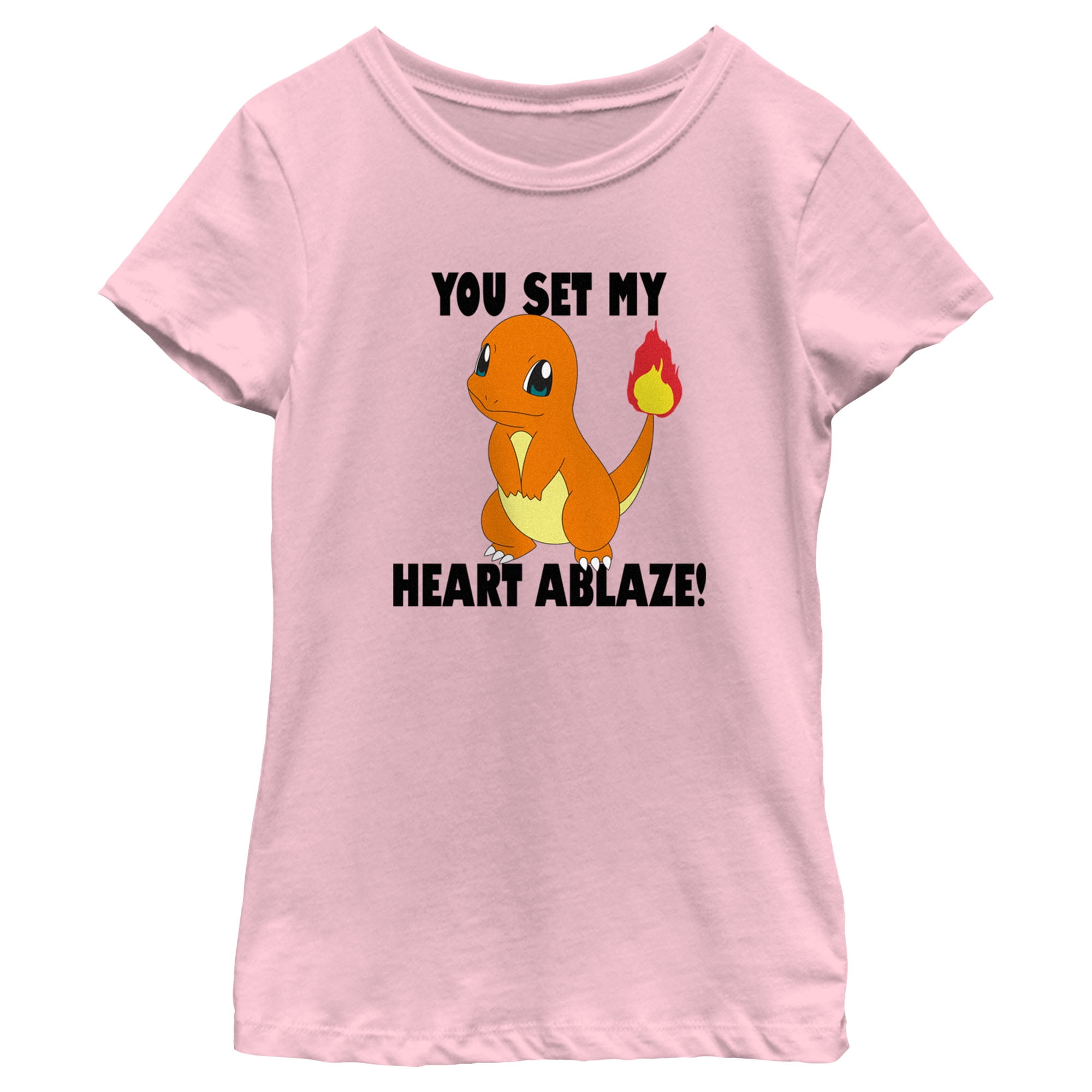 Girl's Pokemon Charmander You Set My Heart Ablaze Graphic Tee Light ...