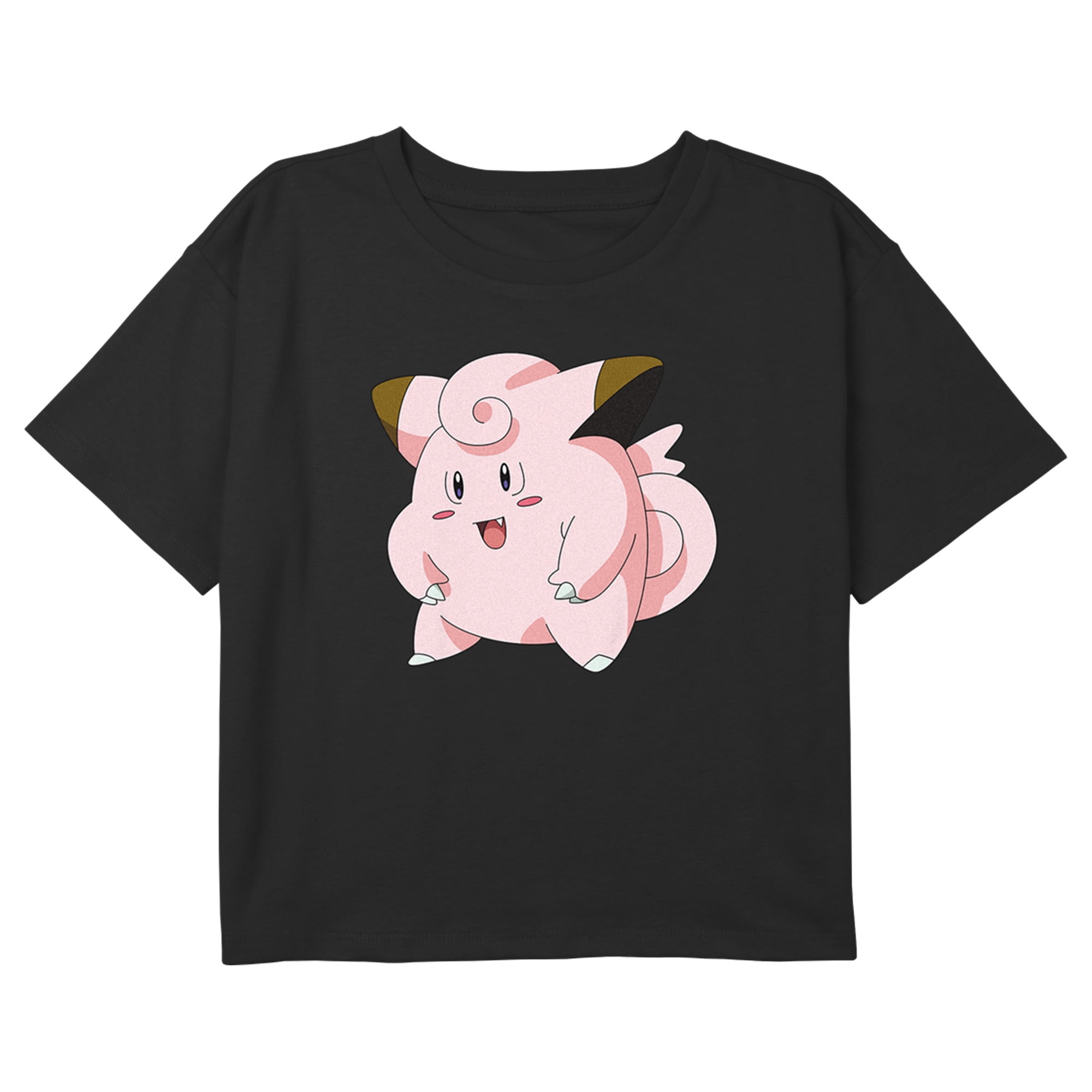 Girl's Pokemon Clefairy Profile Portrait Graphic Cropped T-Shirt Black ...