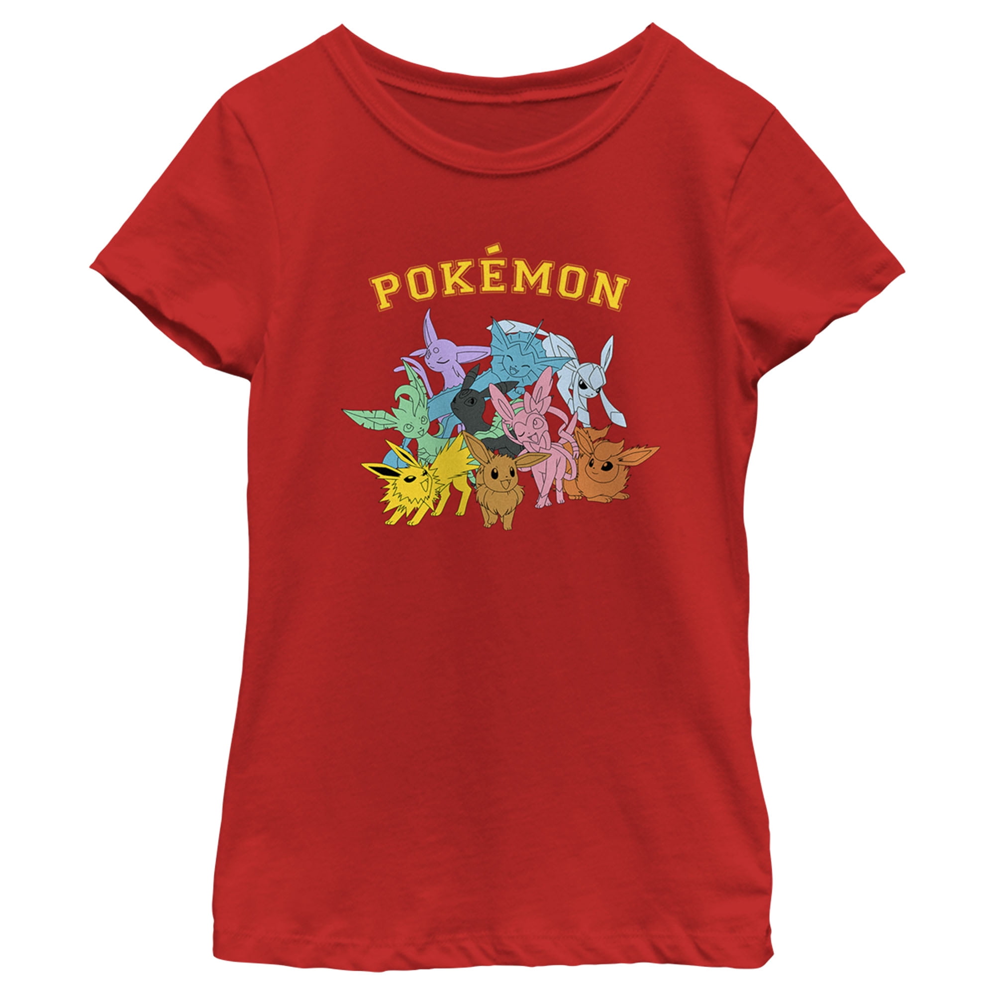 Girl's Pokemon Colorful Eeveelutions Animals Graphic Tee Red Medium ...