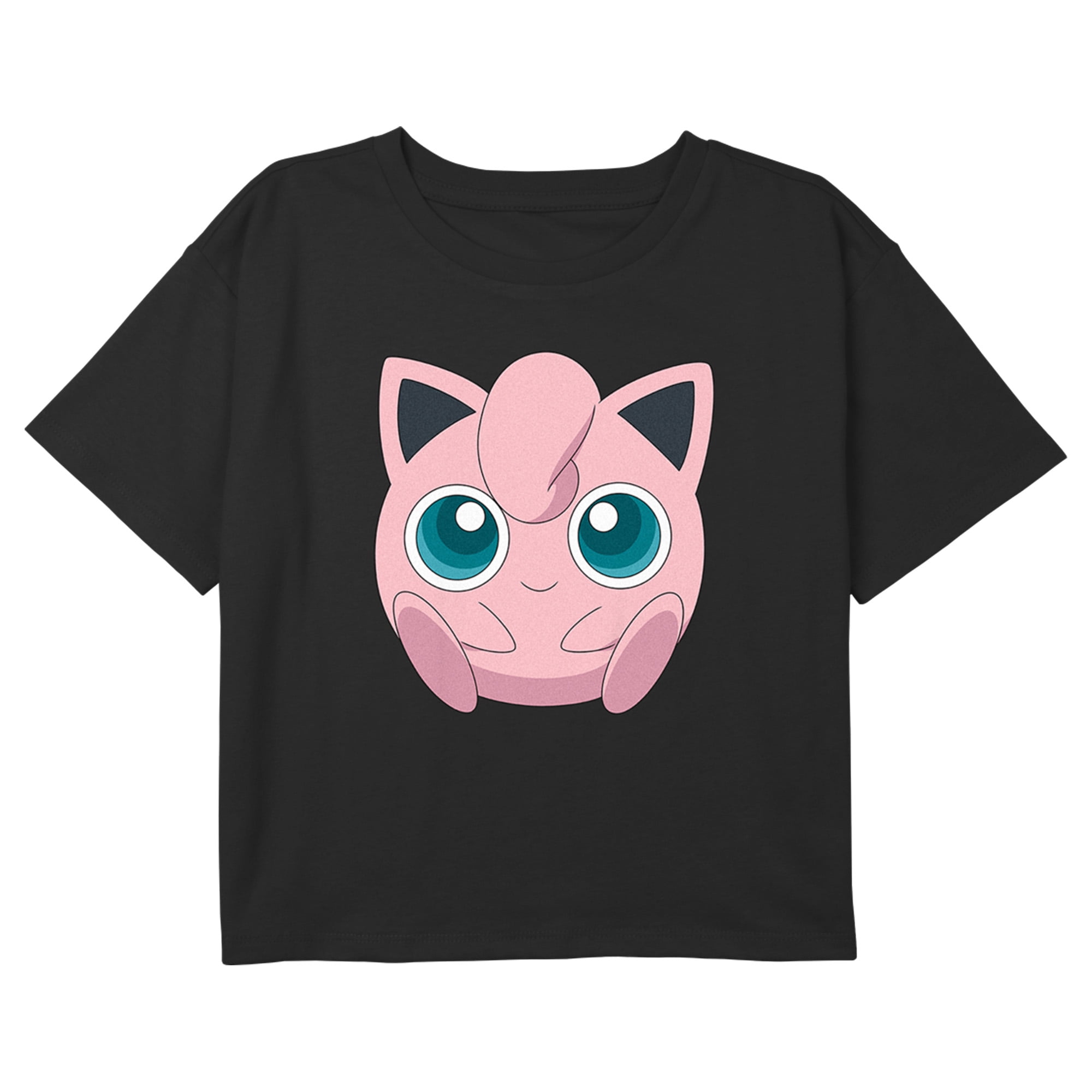 Girl's Pokemon Cute Jigglypuff Portrait Graphic Cropped T-Shirt Black ...