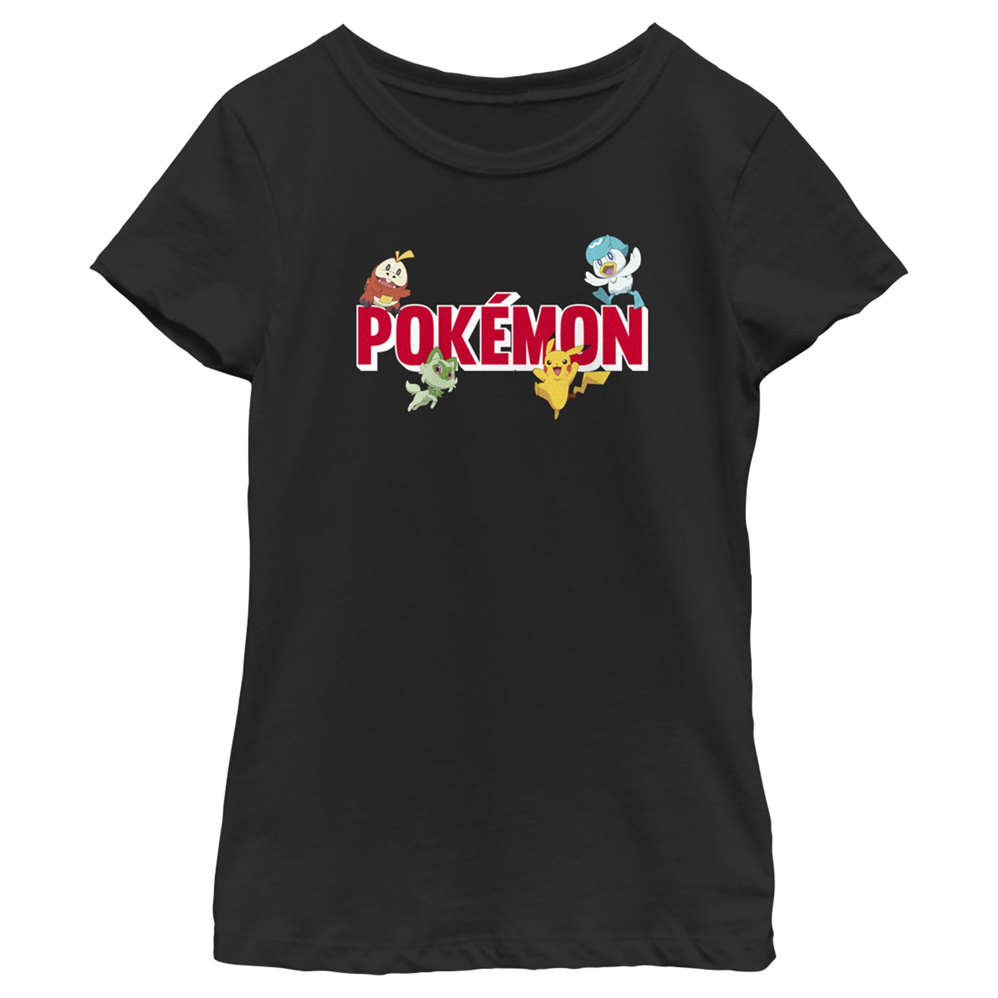 Girl's Pokemon Logo Characters Graphic Tee Black Large - Walmart.com