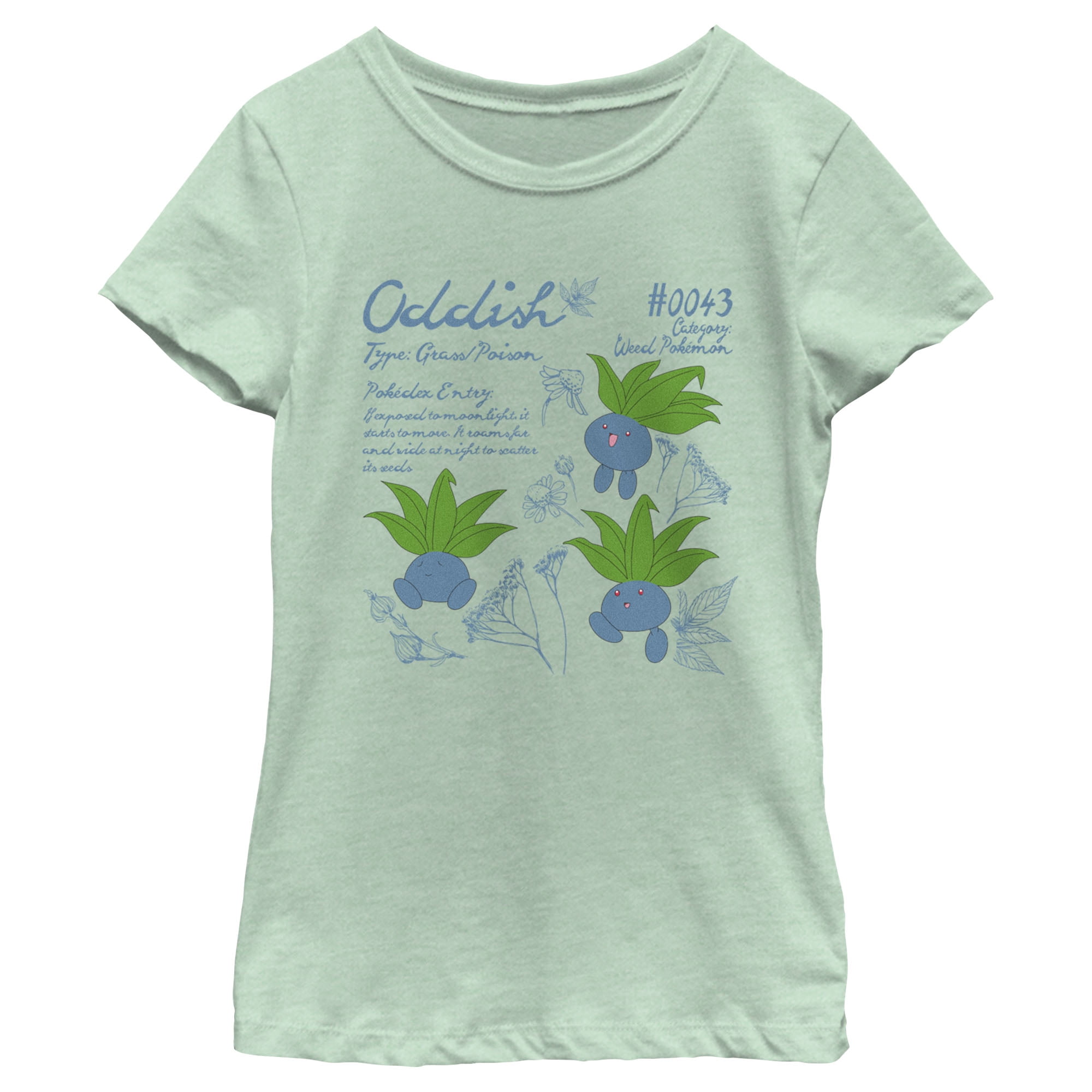 Girl's Pokemon Oddish Pokedex Entry Graphic Tee Mint Medium - Walmart.com