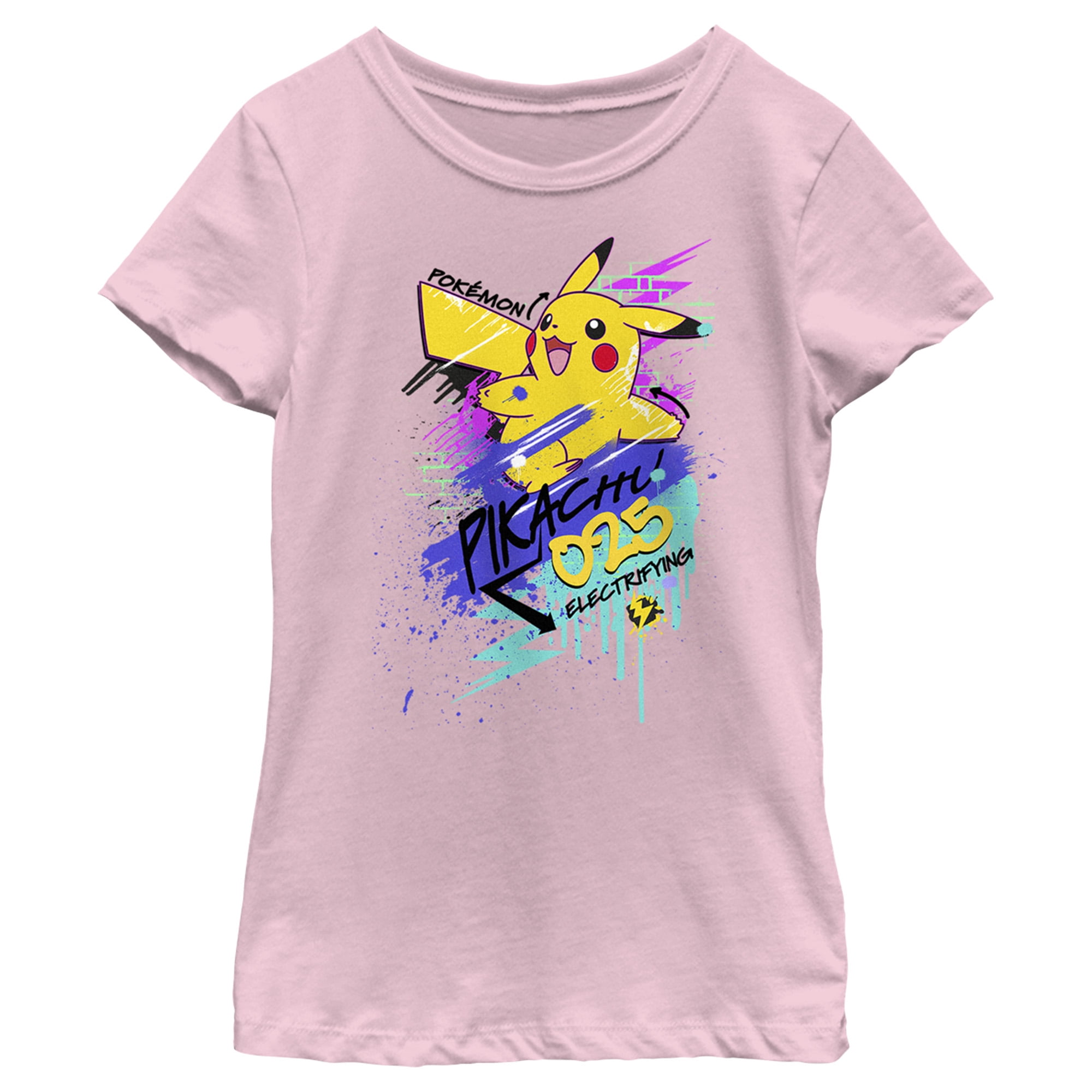 Girl's Pokemon Pikachu 025 Electrifying Graphic Tee Light Pink Medium ...