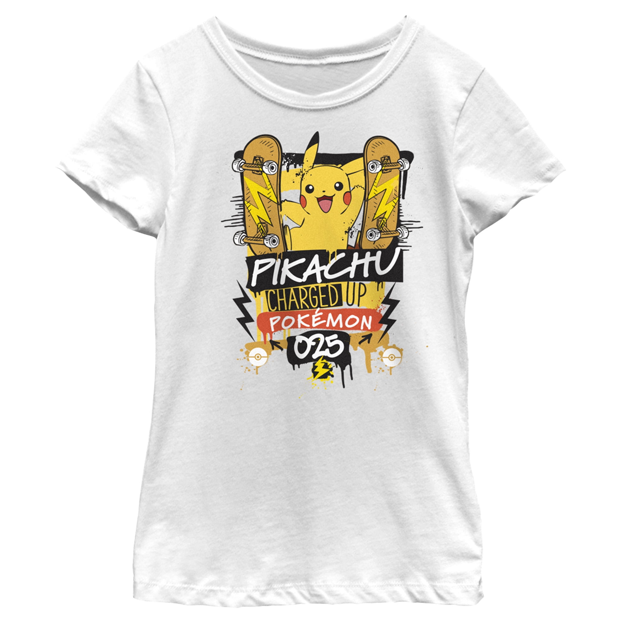 Girl's Pokemon Pikachu Charged Up Graphic Tee White Small - Walmart.com