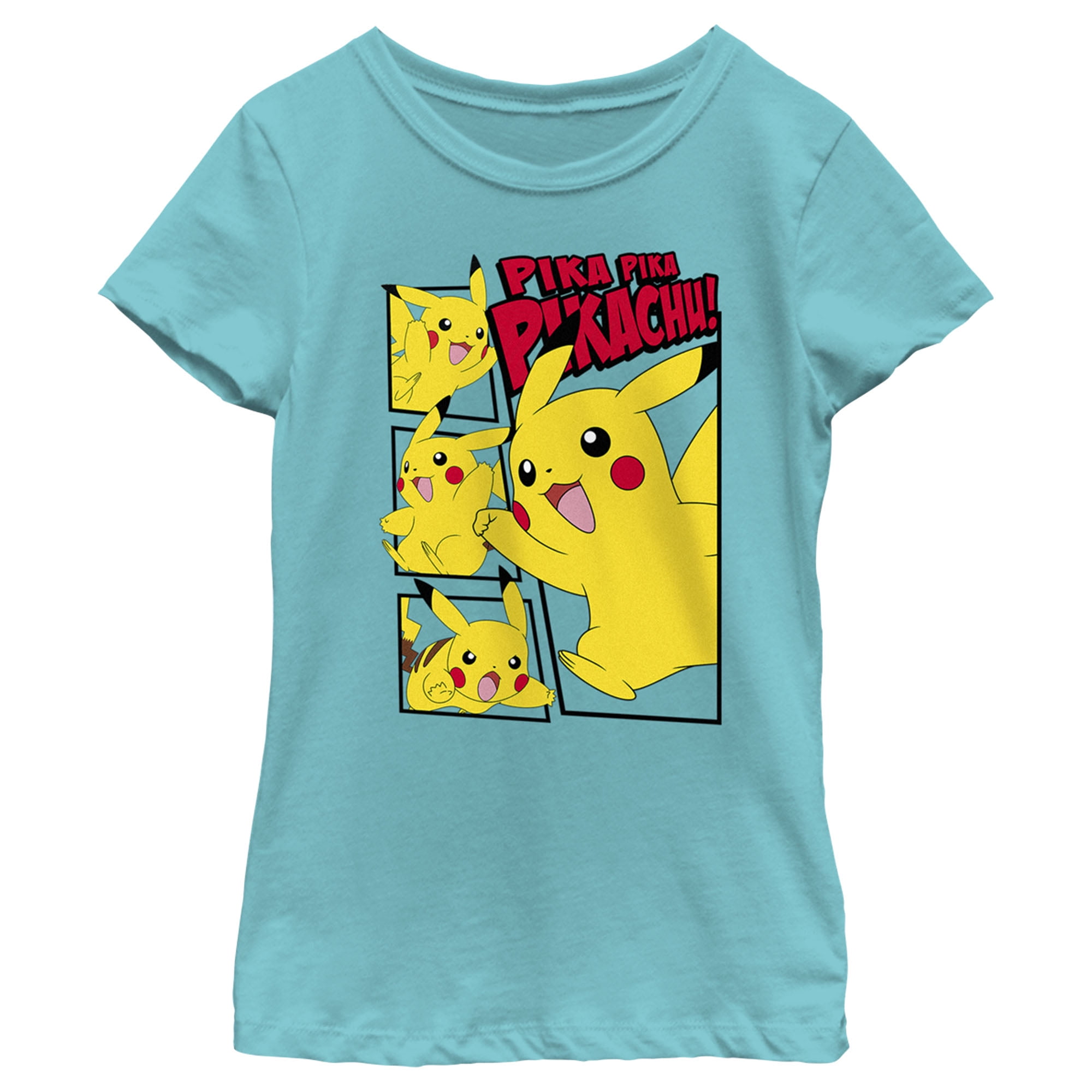 Girl's Pokemon Pikachu Comic Panels Graphic Tee Tahiti Blue Small ...