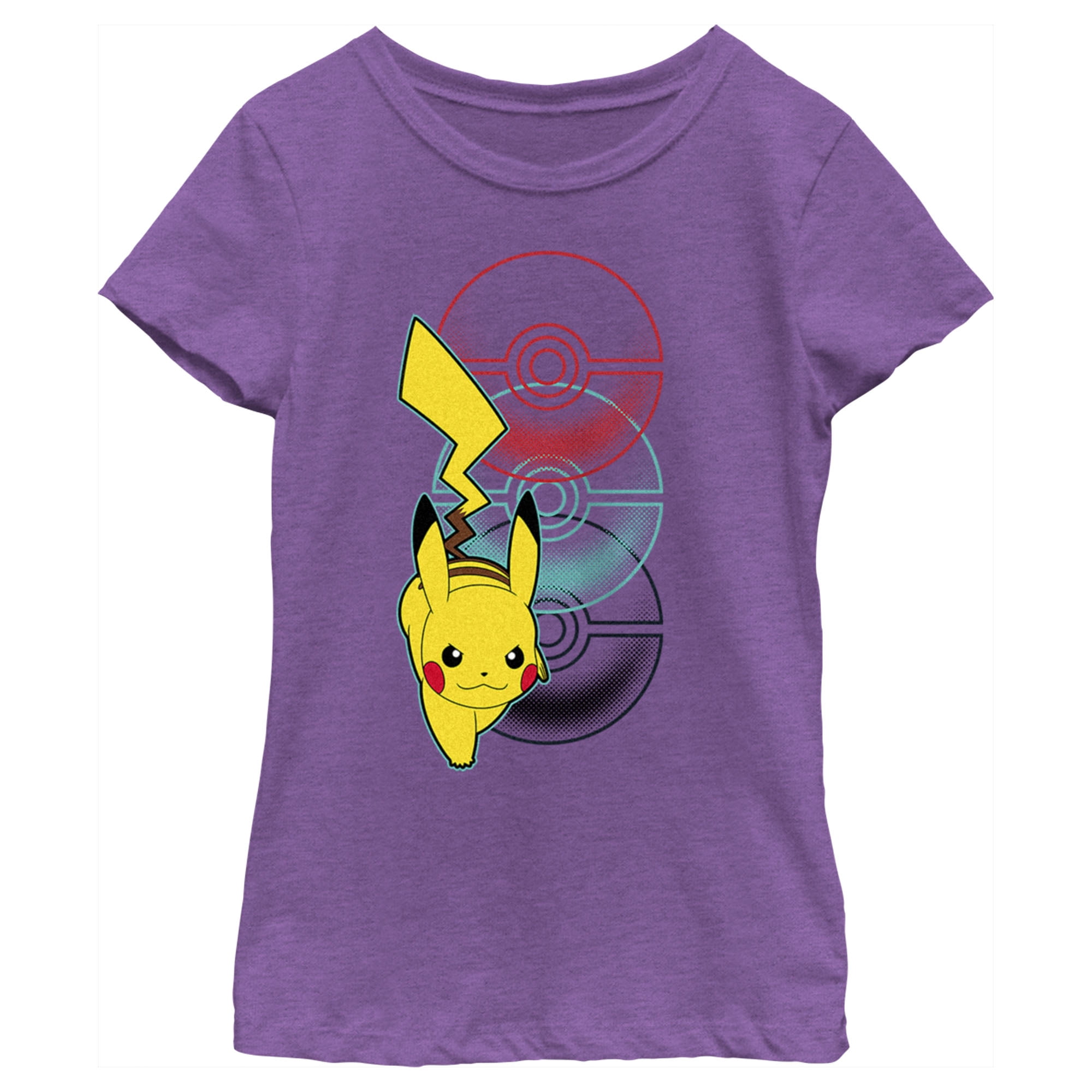 Girl's Pokemon Pikachu Poke Balls Graphic Tee Purple Berry Medium - Walmart.com