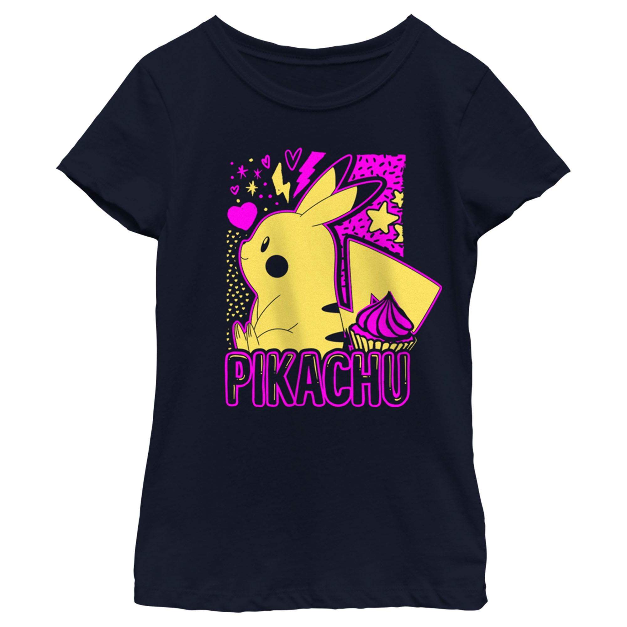 Girl's Pokemon Pikachu Sweet Cupcake Neon Graphic Tee Navy Blue Medium ...