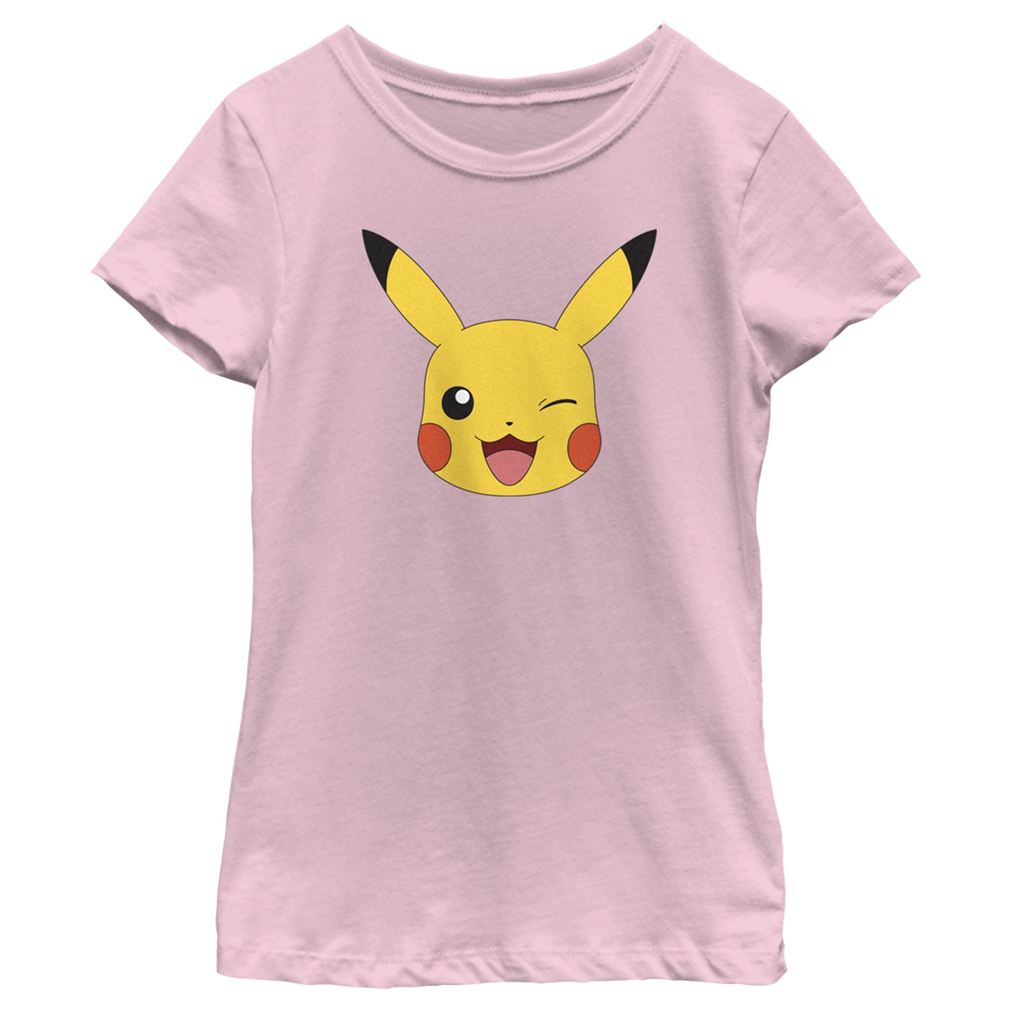 Girl's Pokemon Pikachu Wink Face Graphic Tee Light Pink Large - Walmart.com