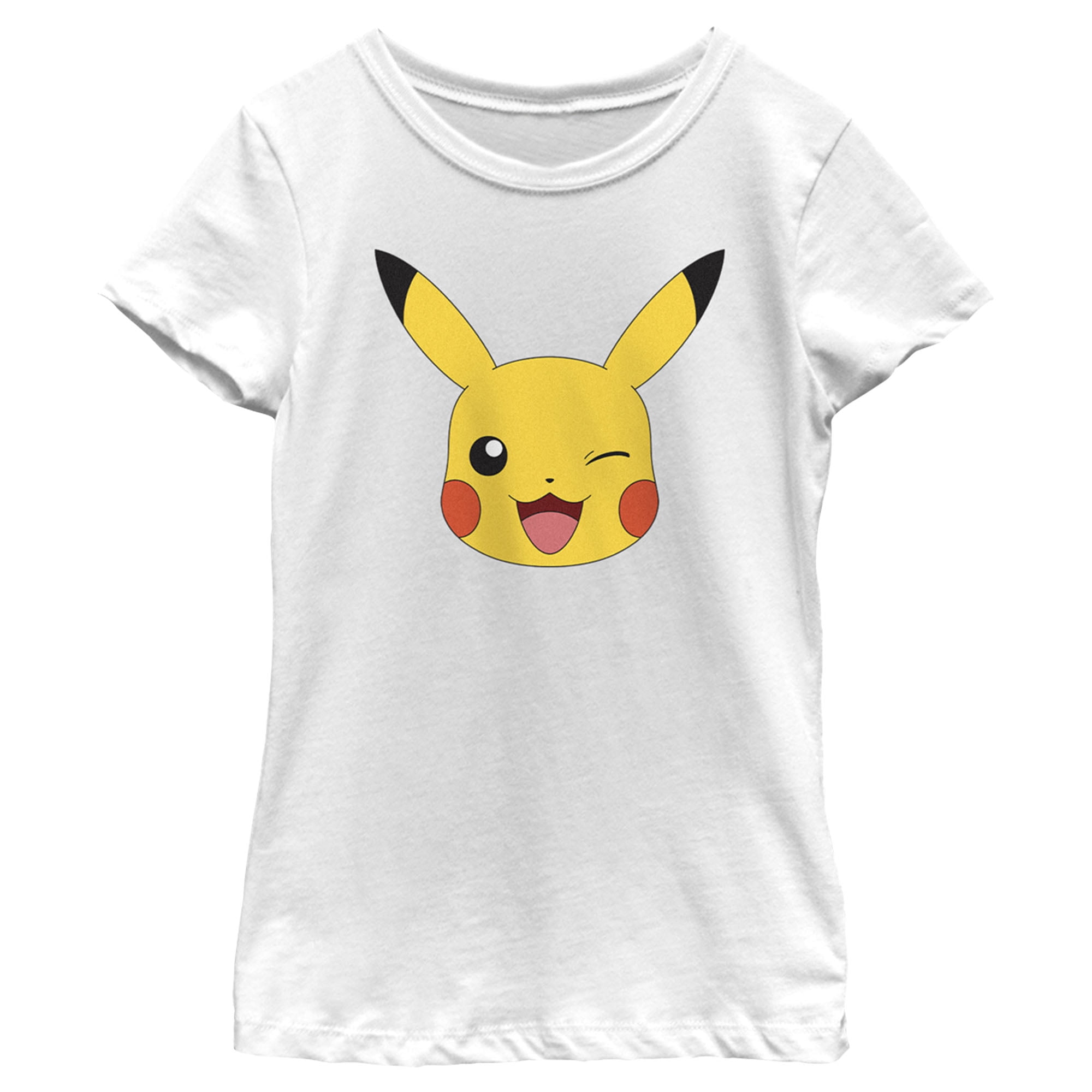 Girl's Pokemon Pikachu Wink Face Graphic Tee White Large - Walmart.com