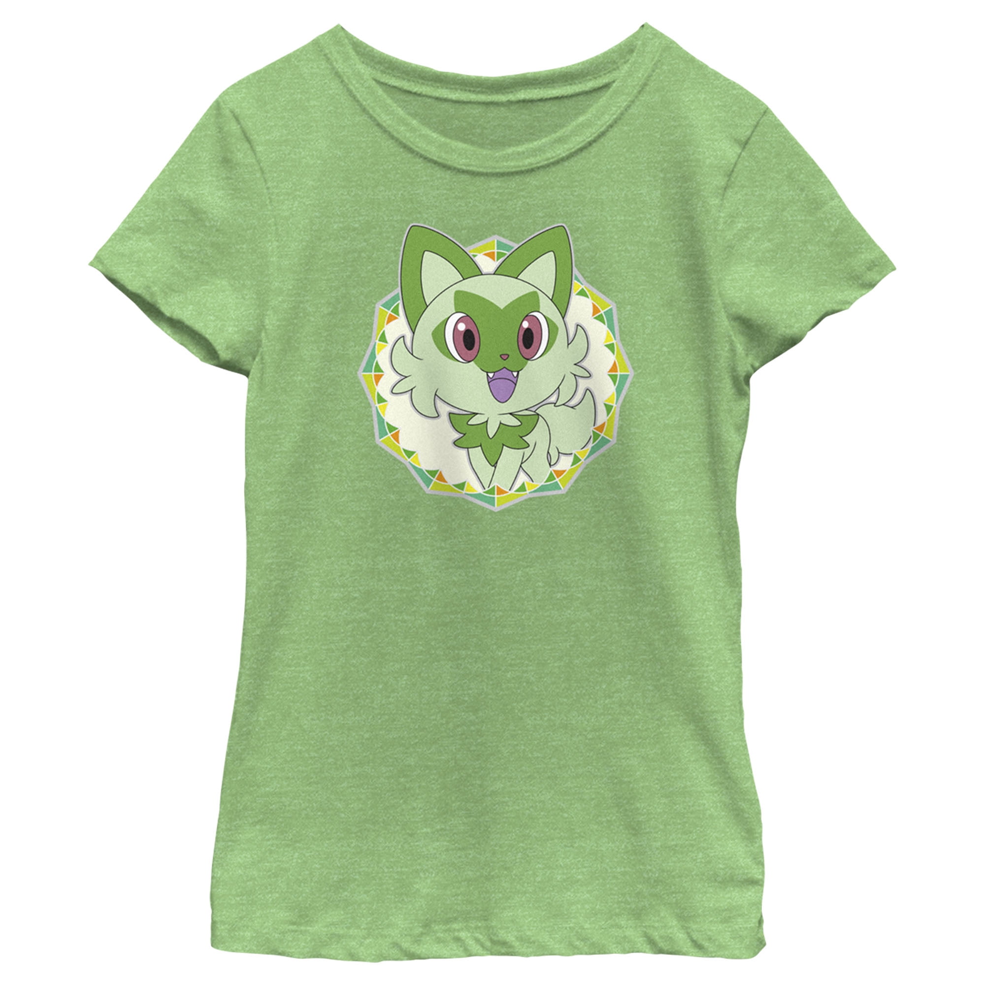 Girl's Pokemon Sprigatito Circle Graphic Tee Green Apple Small ...