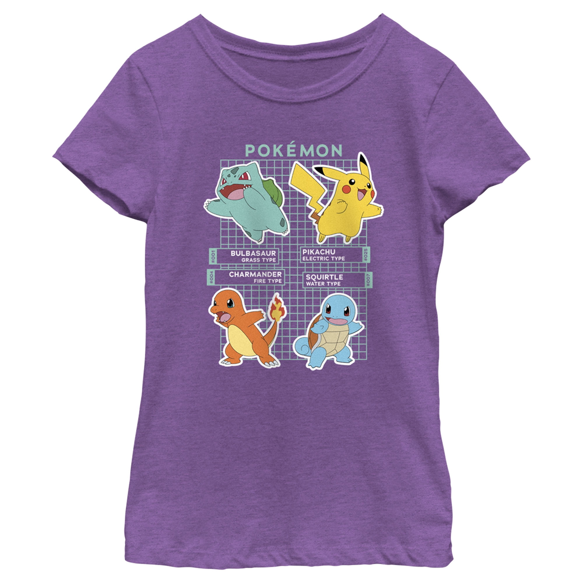 Girl's Pokemon Starters Grid Pokedex Graphic Tee Purple Berry Large ...