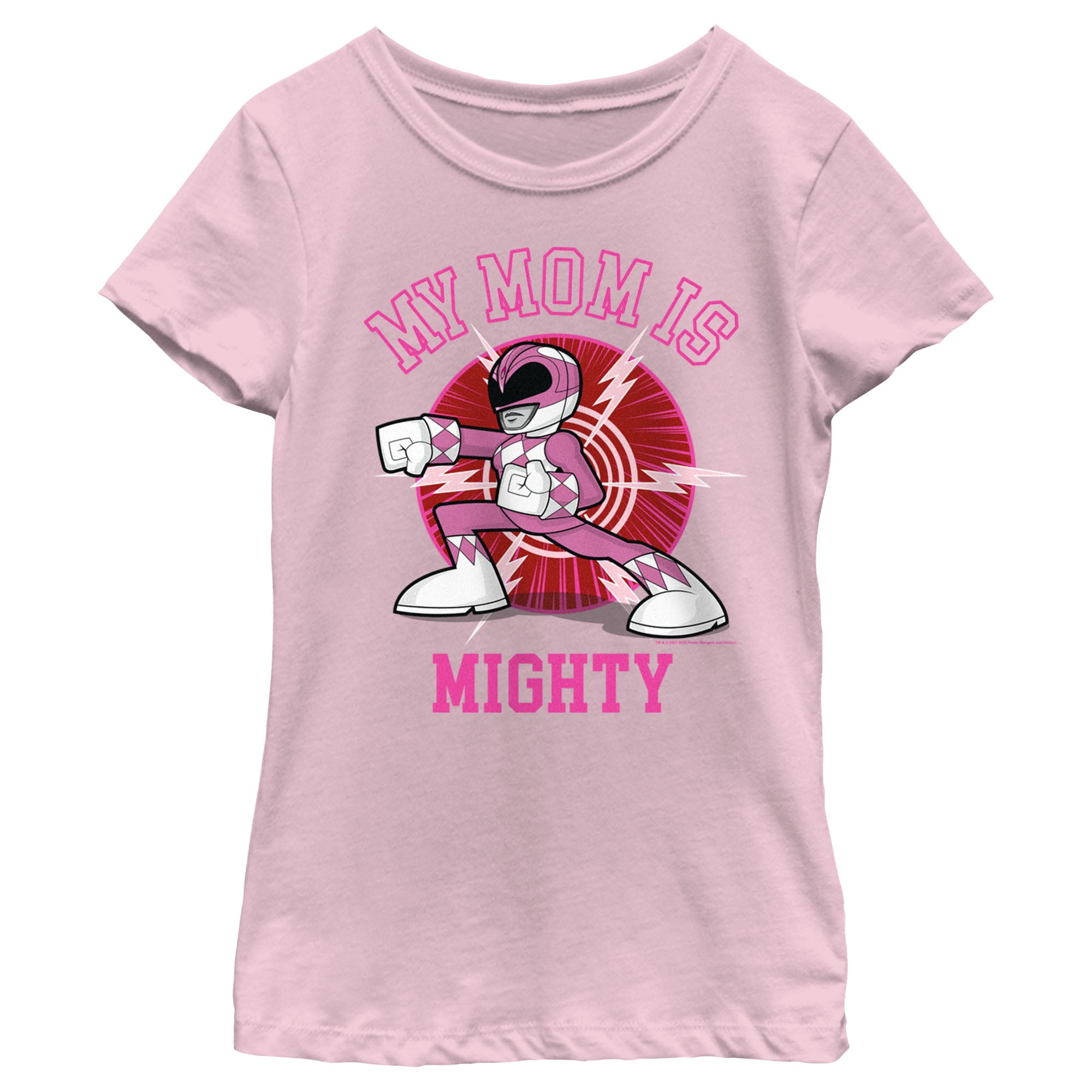 Girl's Power Rangers My Mom Is Mighty Pink Graphic Tee Light Pink Large ...