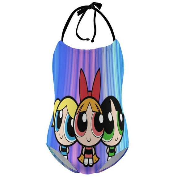 Girl's Power-puff Girl One Piece Swimsuit Halter Bathing Suit for ...