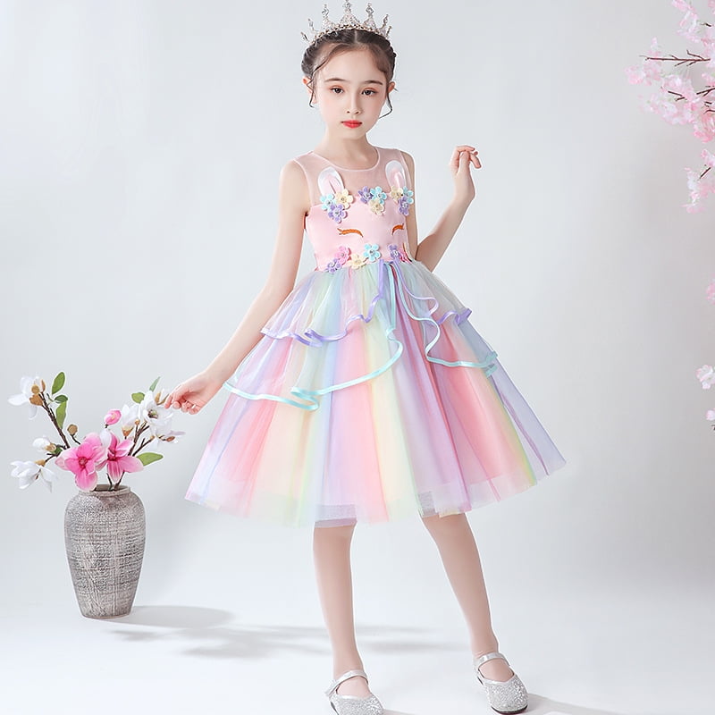 Girl's Rainbow Tulle Dress Wedding Birthday Princess Carnival Party ...