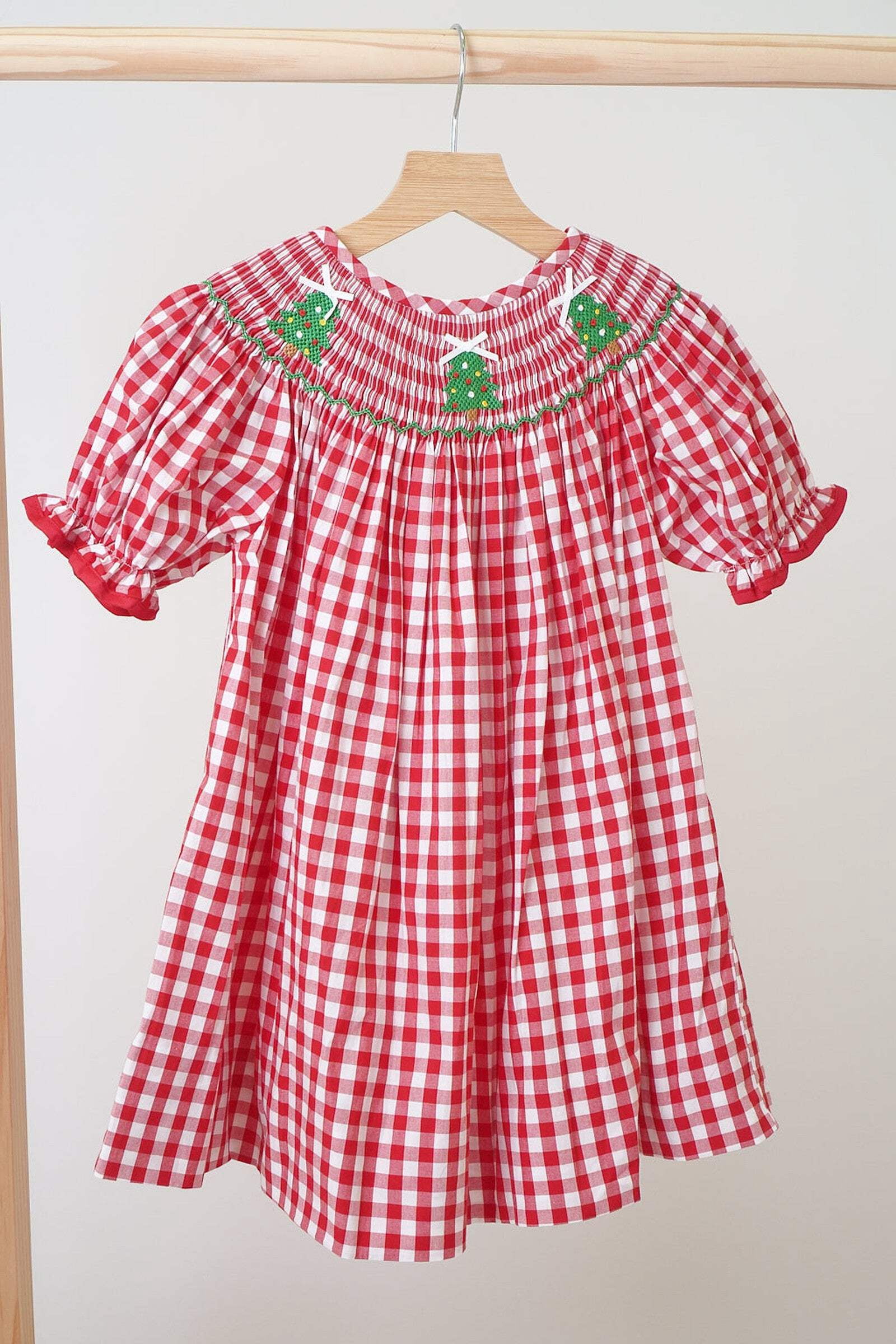 Girl's Red Christmas Hand Smocked Gingham Dress | 100% Cotton | Abby ...