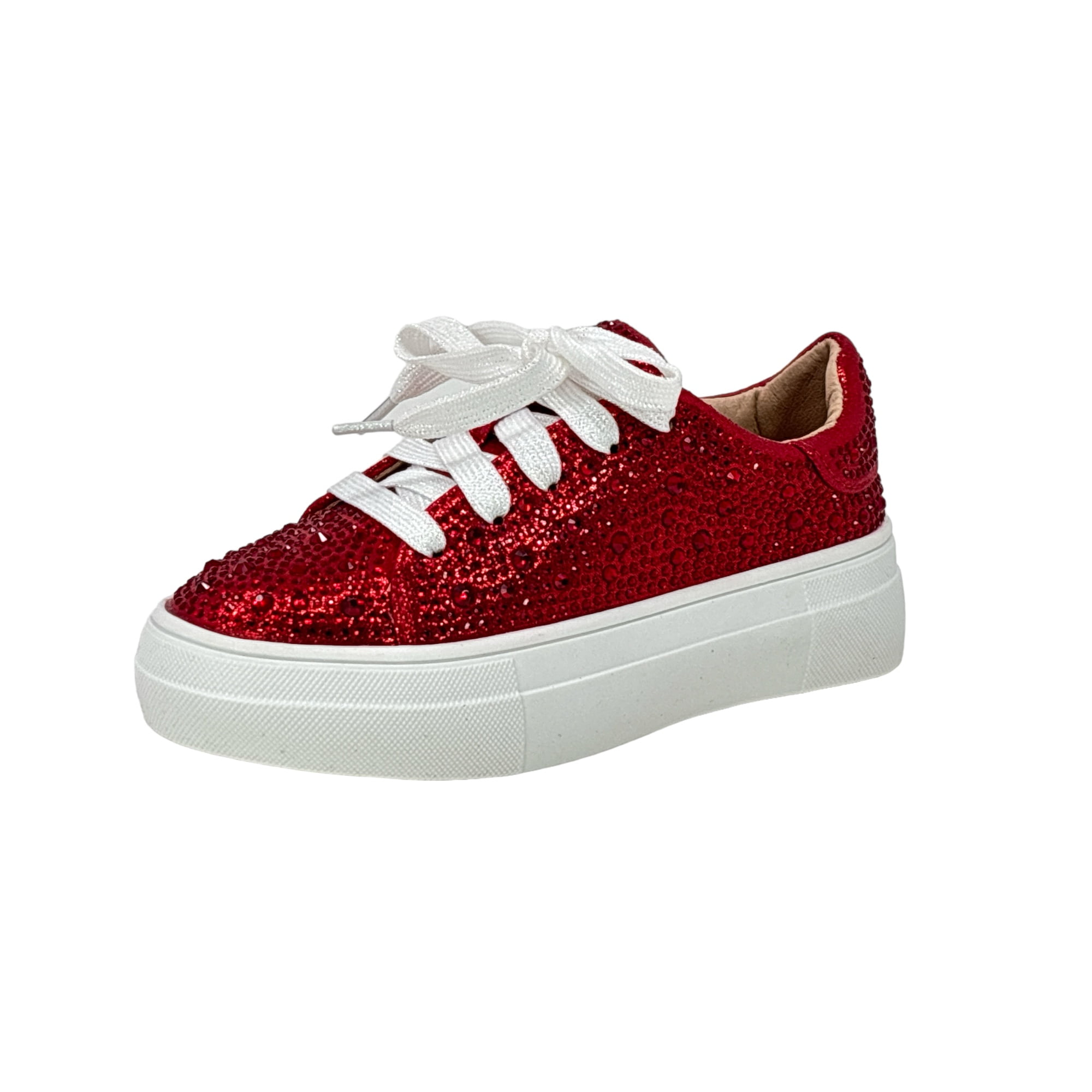 Girl's Rhinestone Flat Bling Fashion Tennis Sneakers Sidny Sneaker Red ...