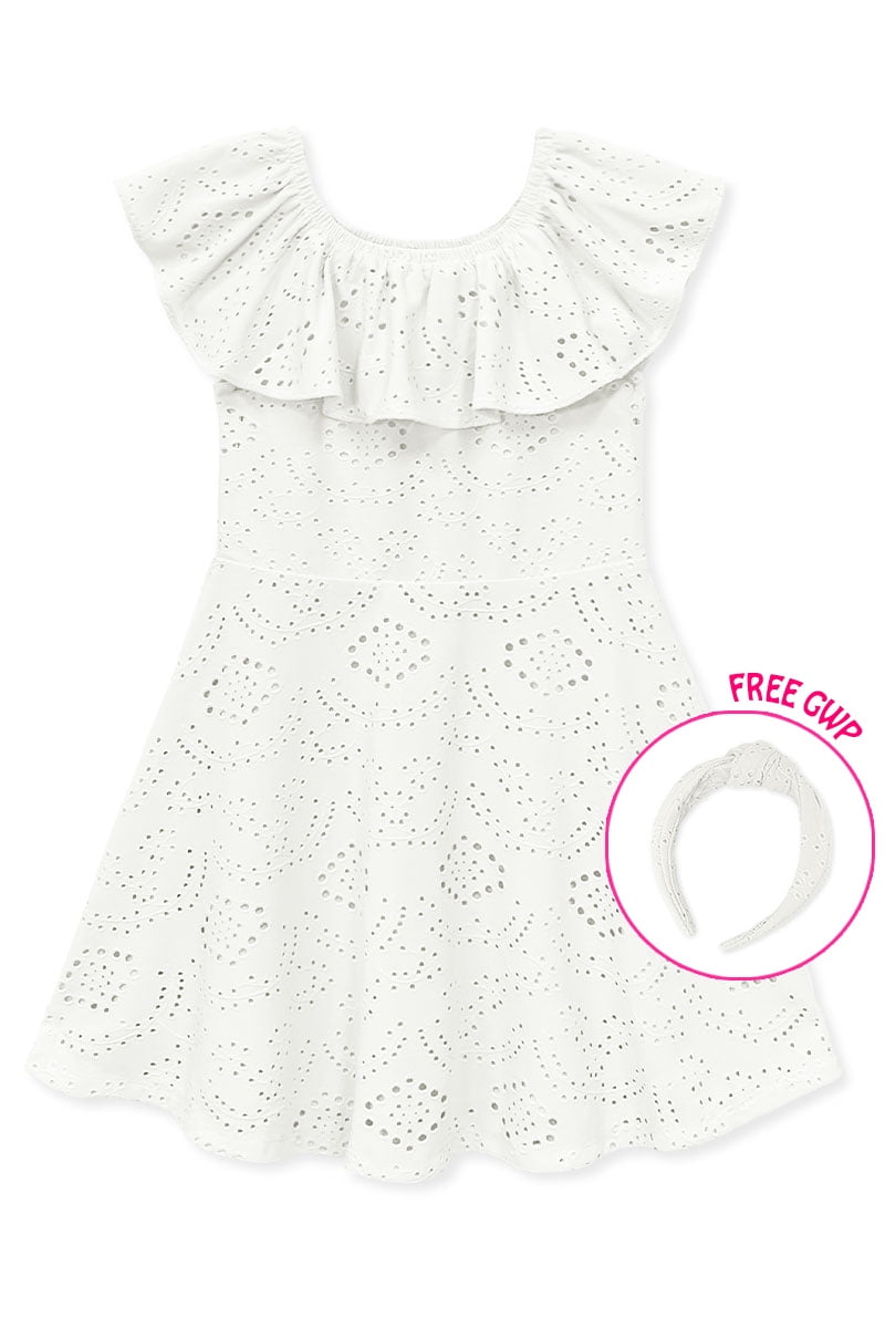 Girl's Ruffle Layered Eyelet Dress Sundress with Matching Headband ...