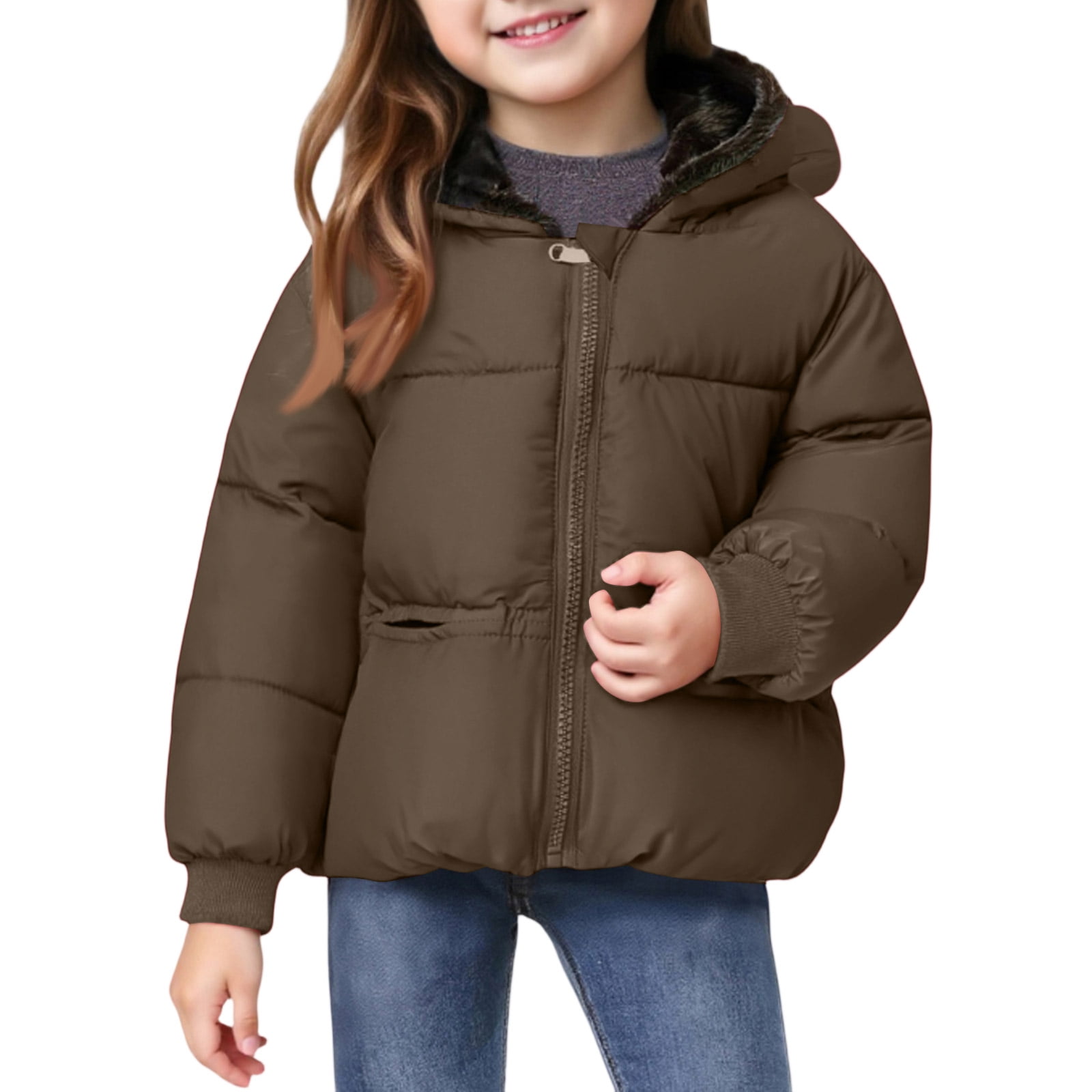 Girl's ' Short Puffer Jacket, Solid Color Cute Quilted Coat with Fun ...