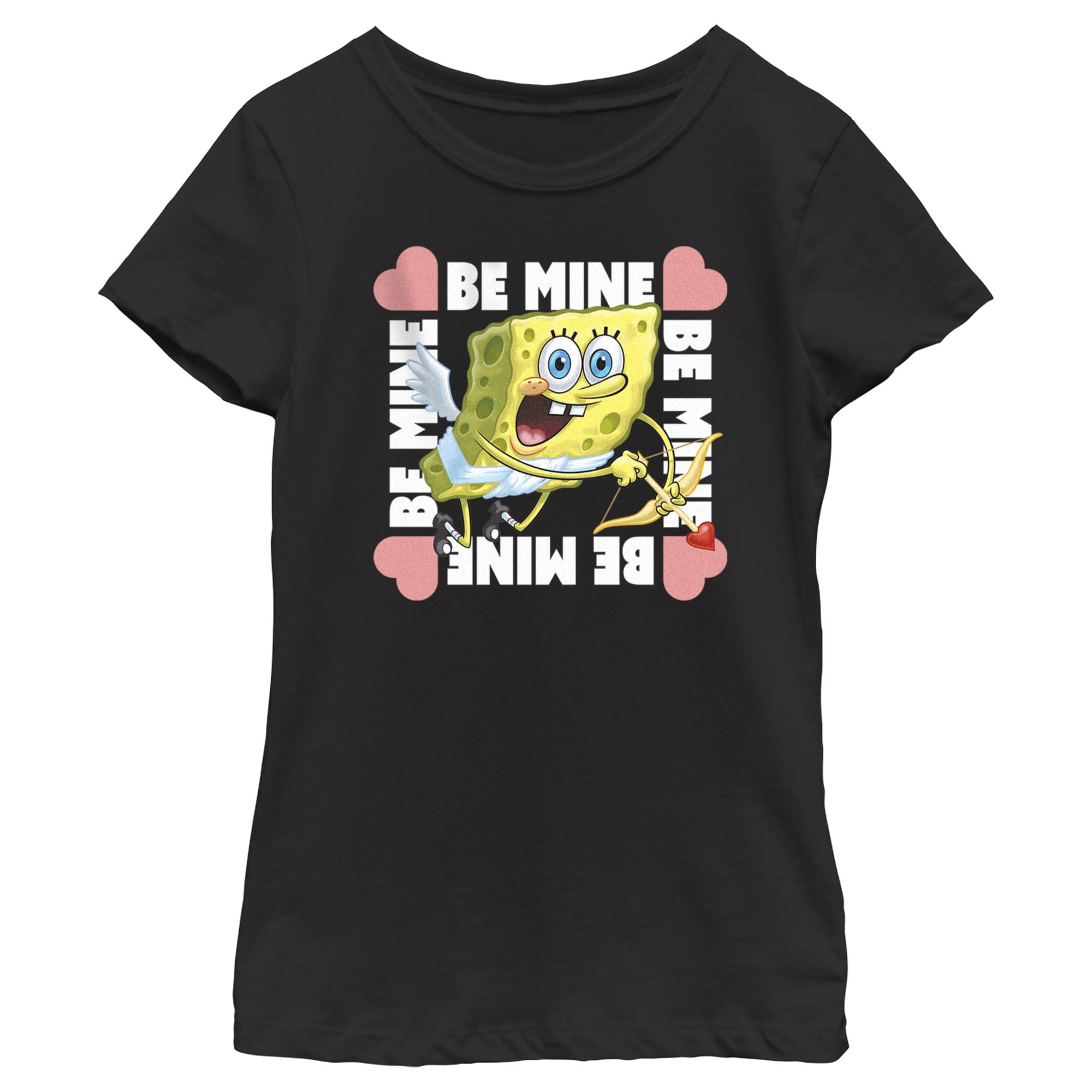 Girl's SpongeBob SquarePants Cupid Be Mine Graphic Tee Black Large ...