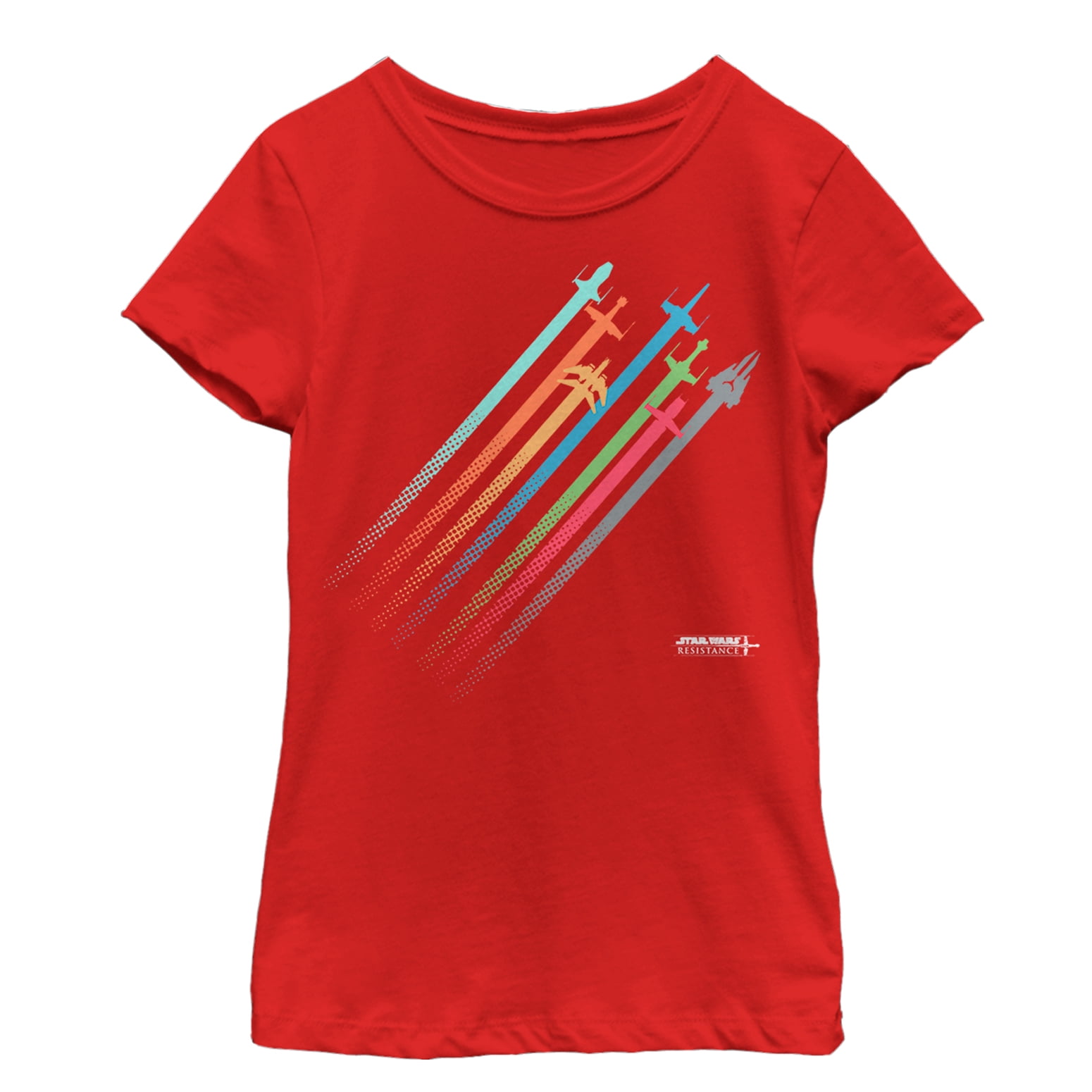 Girl's Star Wars Resistance Rainbow Ship Streaks Graphic Tee Red Large ...