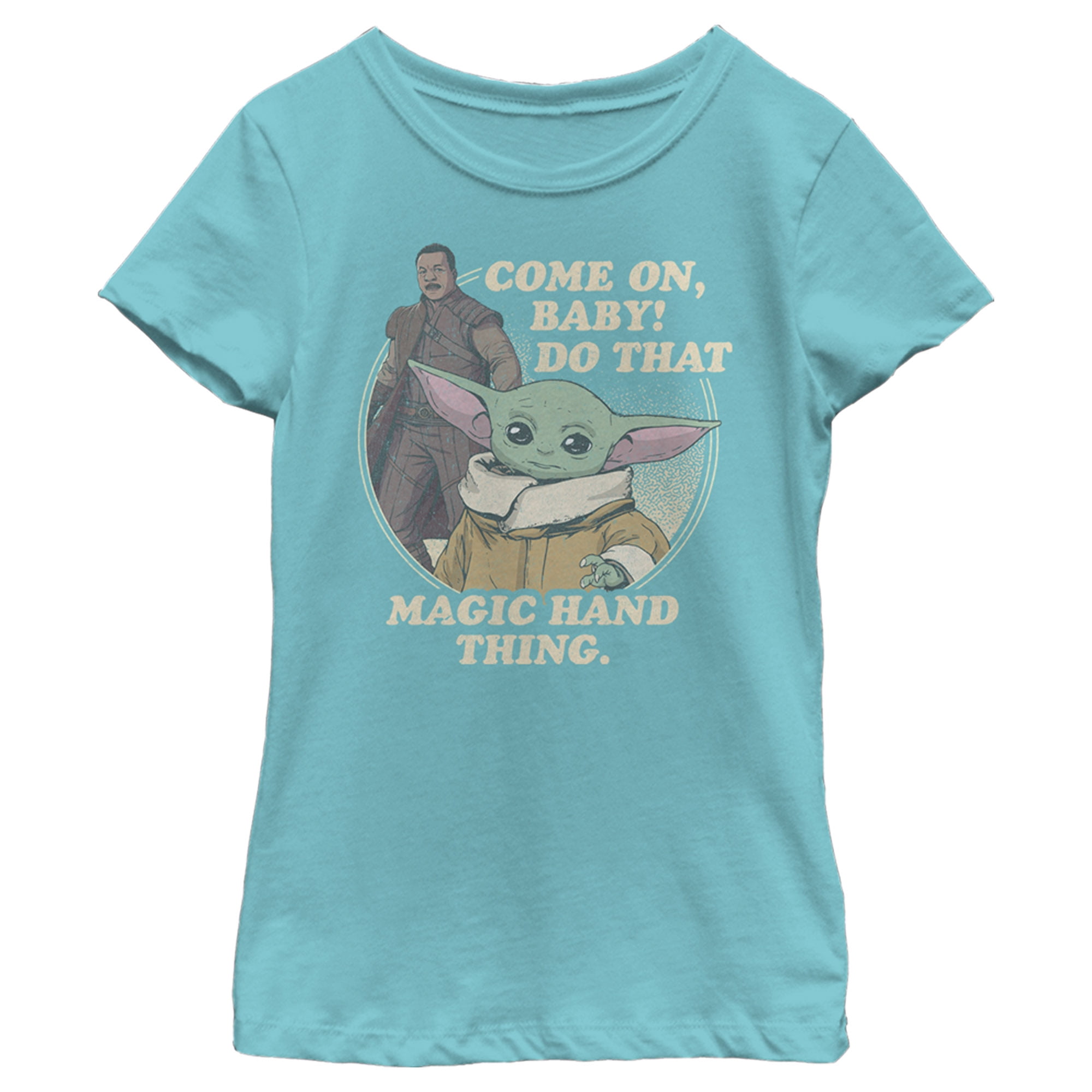Girl's Star Wars: The Mandalorian Come on Baby Do That Magic Hand Thing Graphic Tee Tahiti Blue ...