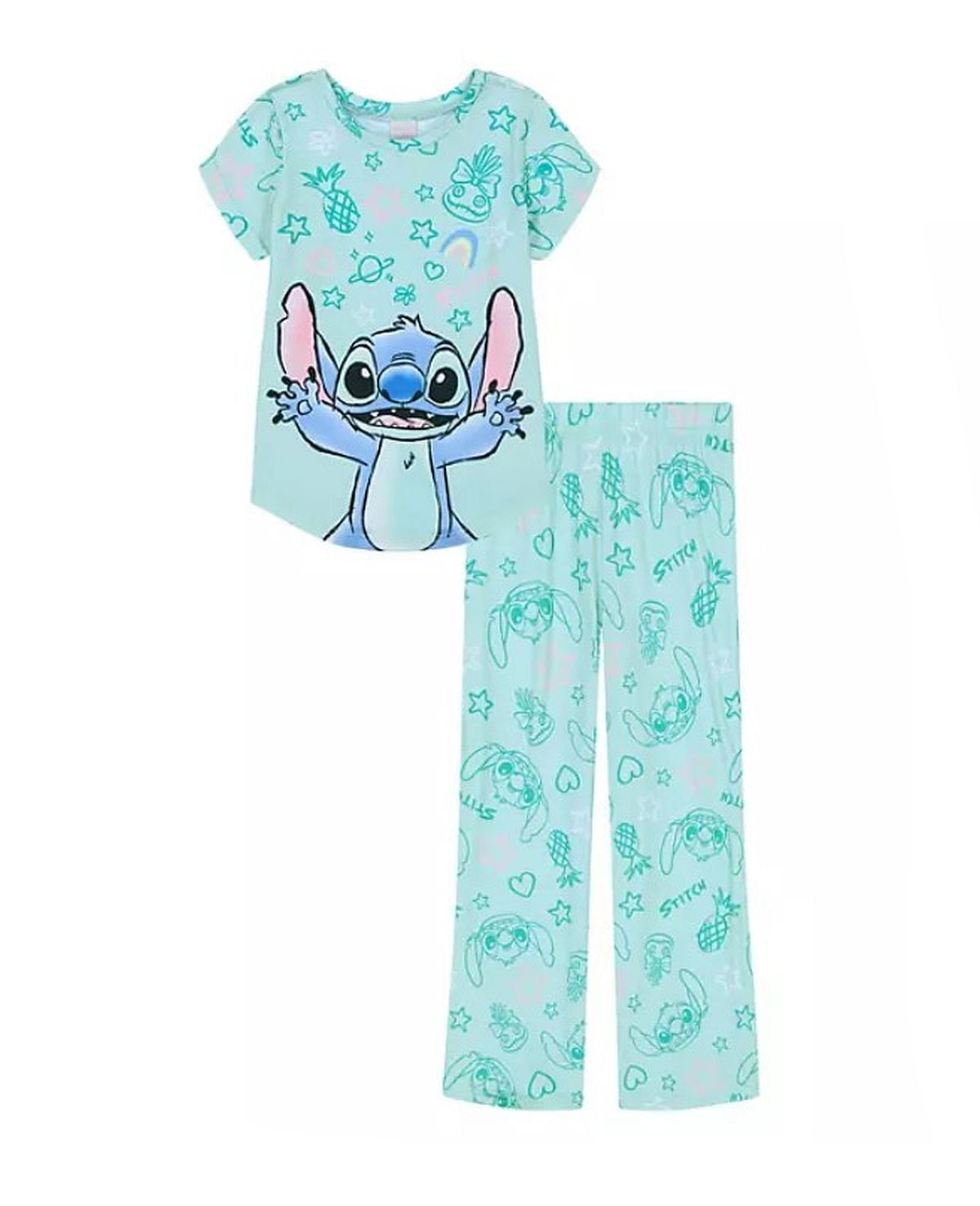 Girl's Stitch Alien and Motif Print Blue Character Short-Sleeved Pajama ...