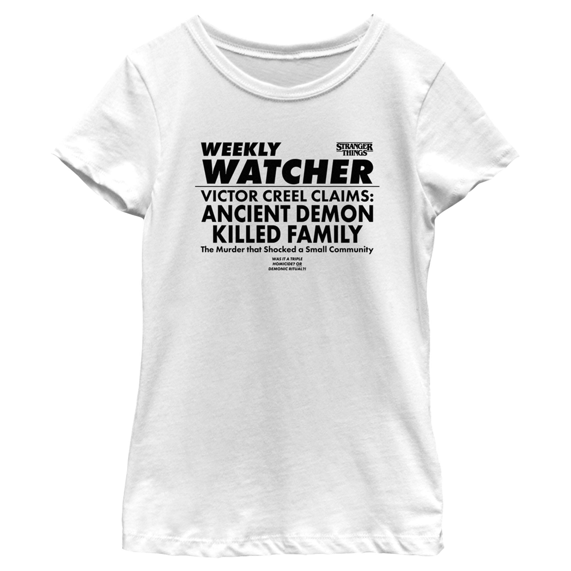 Girl's Stranger Things Newspaper Weekly Watcher Graphic T-Shirt ...