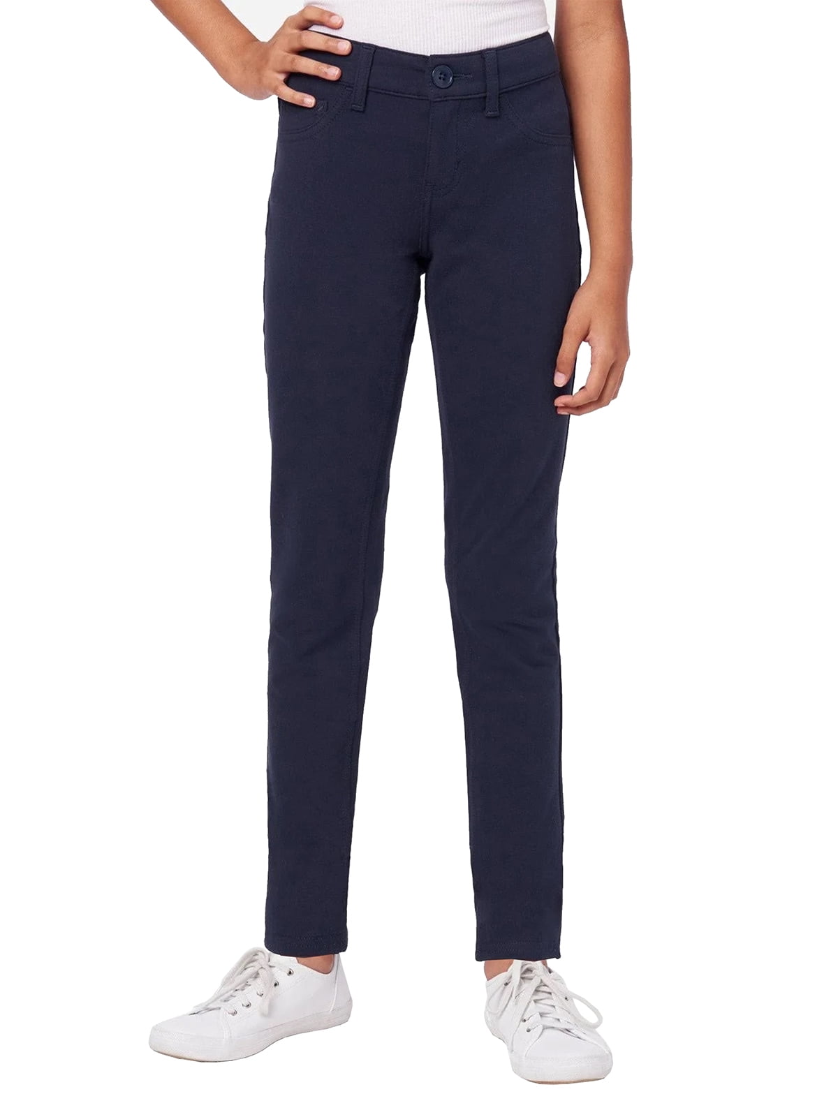 Girl's Stretch Skinny-Fit Uniform Pants with 5-Pocket Design and Mid ...