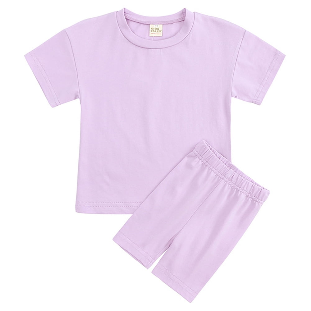 Girl's Summer 2 Piece Outfits Short Sleeve Top and Shorts Sets Solid ...