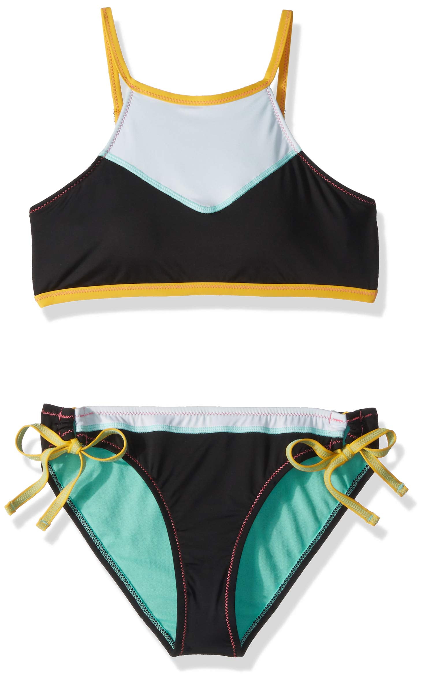 Hobie Girls' Hi-Neck Bikini Top and Side Tie Hipster Bottom Swimsuit ...